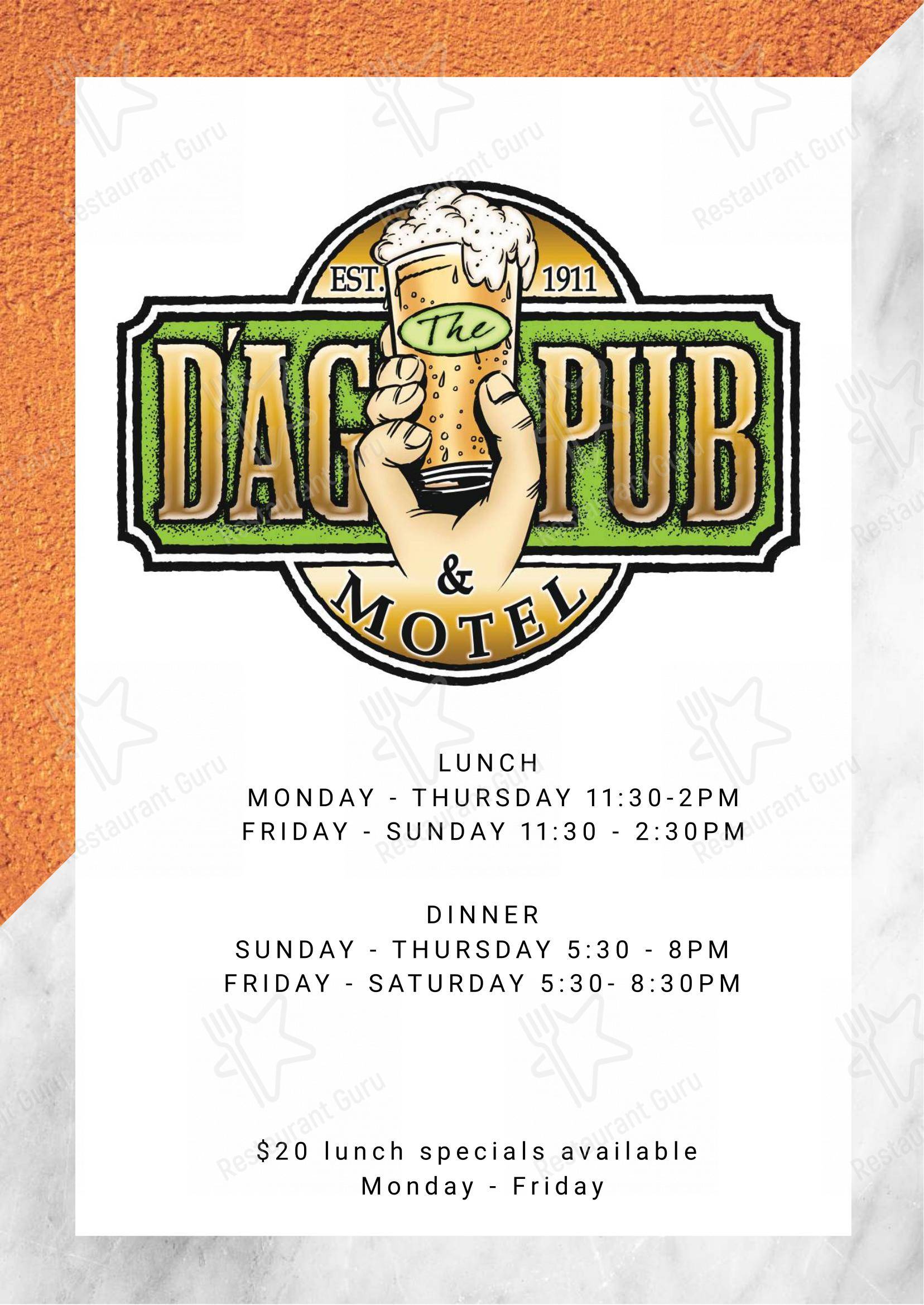 Menu at Dag Pub & Motel, D'Aguilar