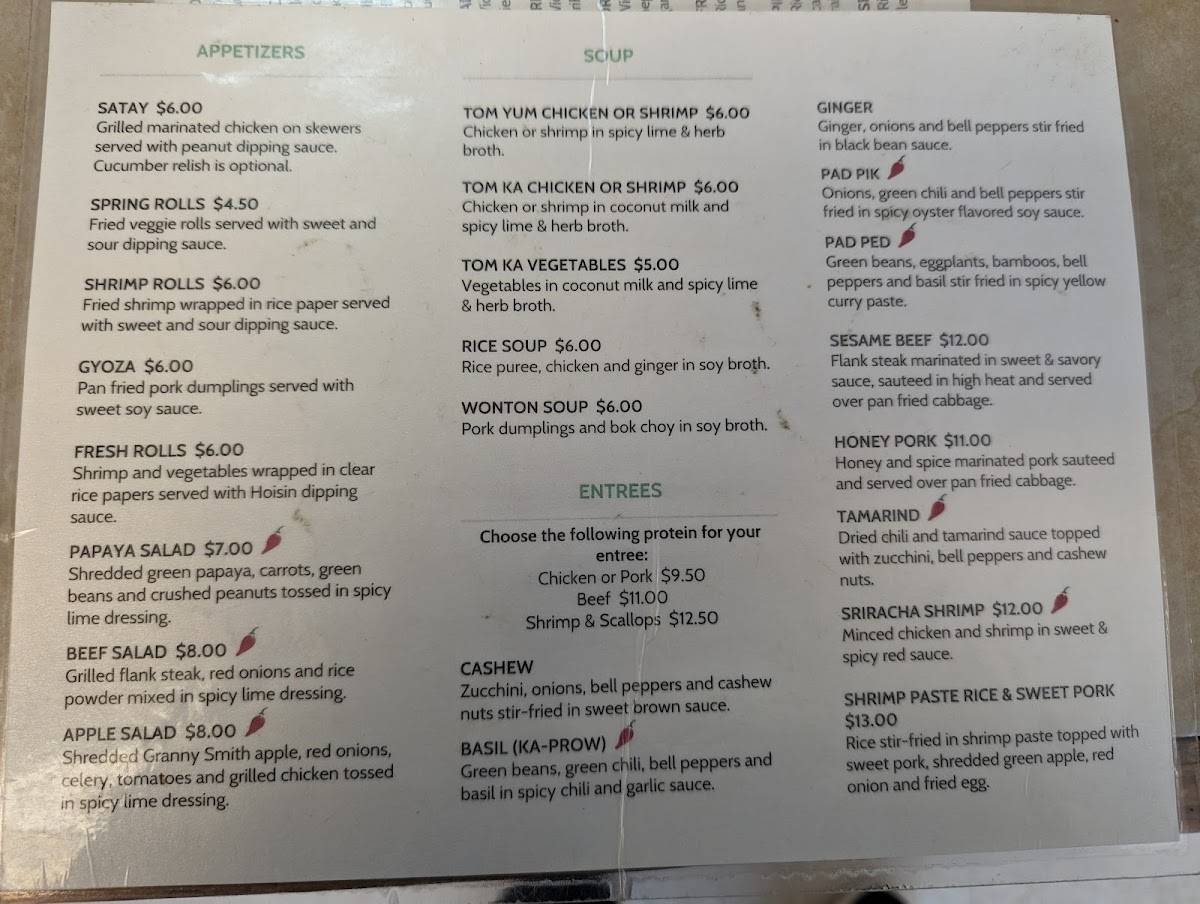 Menu at Dahlgren Thai Food restaurant, Dahlgren