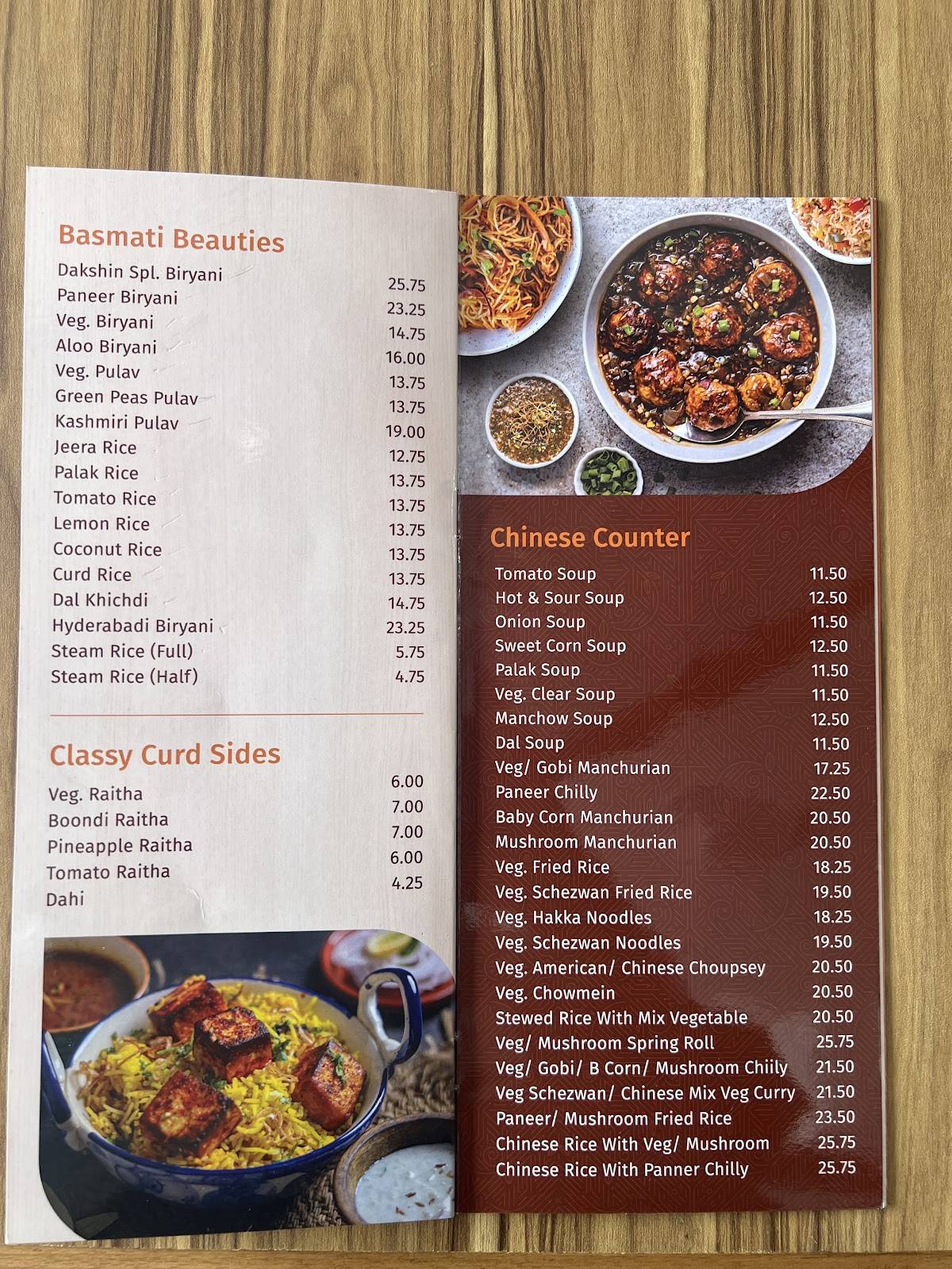 Menu at Dakshin restaurant, Ajman