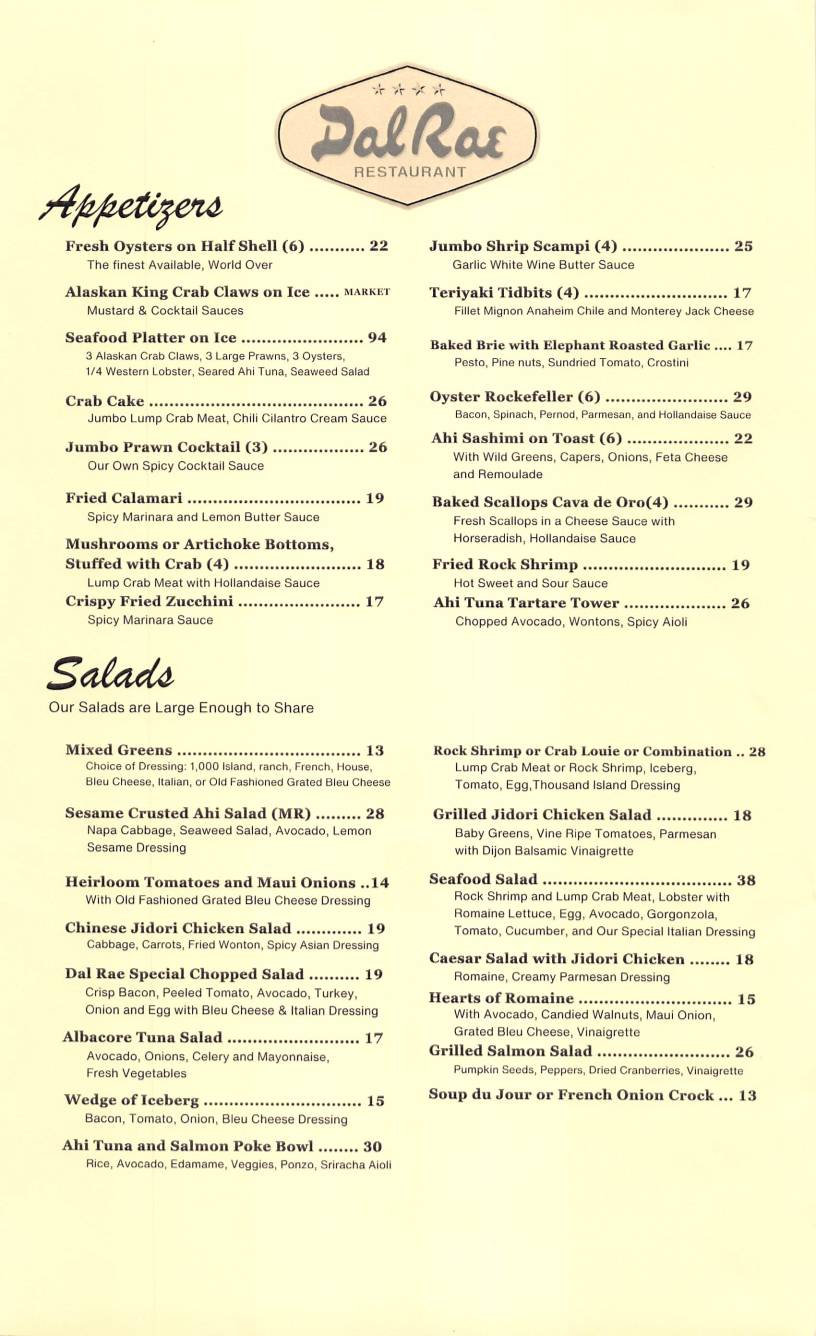 Menu at Dal Rae Restaurant, Pico Rivera