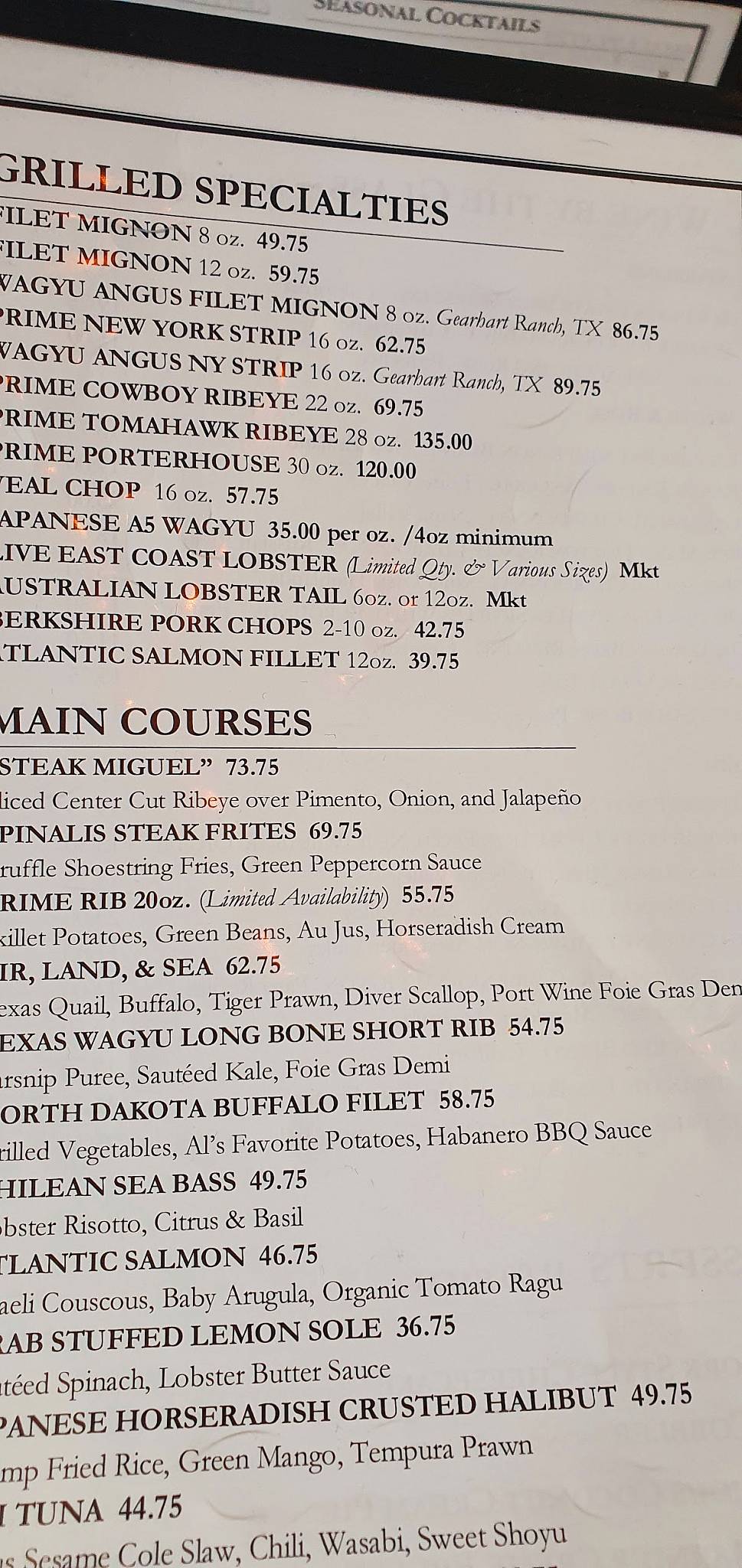 Menu at Al Biernat's Oak Lawn steakhouse, Dallas