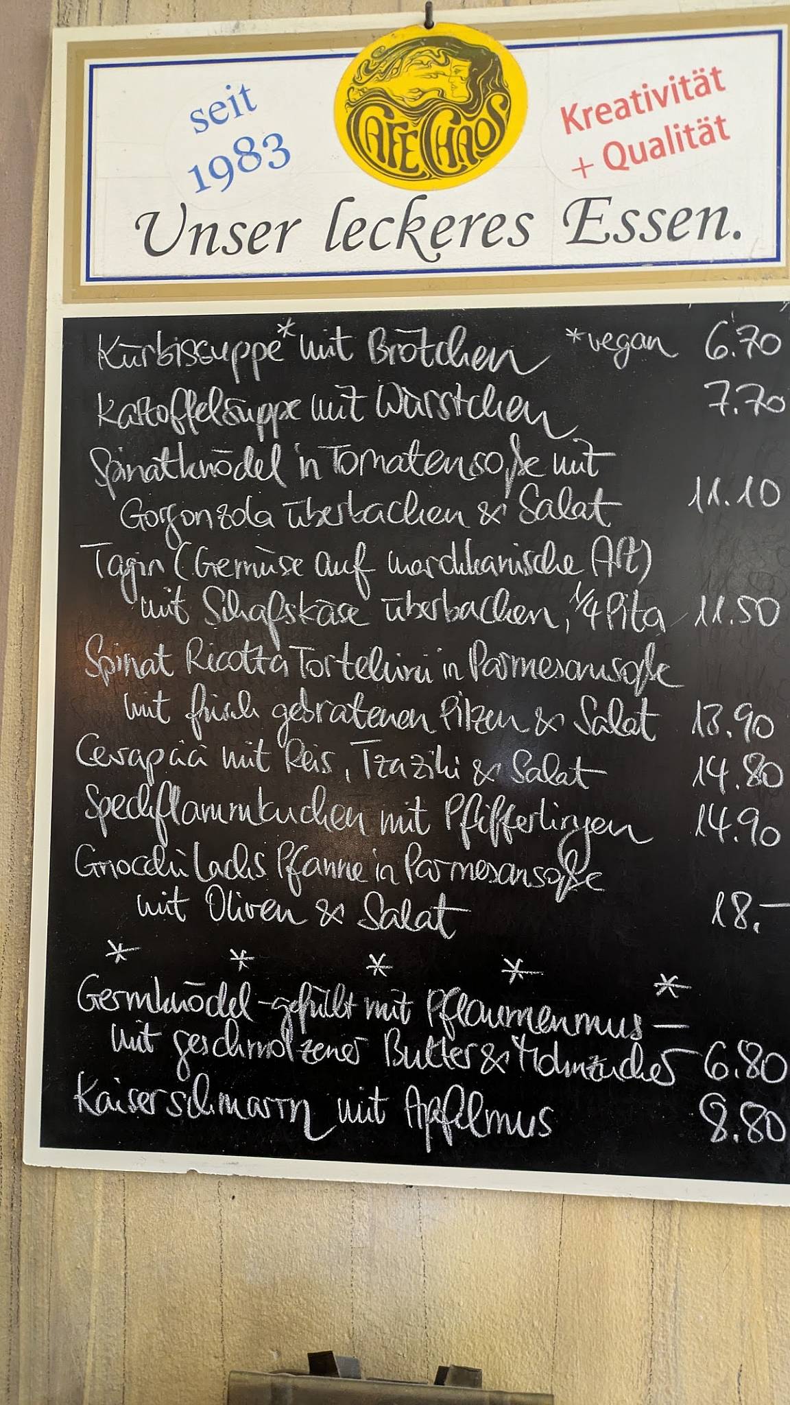 Speisekarte von Cafe Chaos, Darmstadt