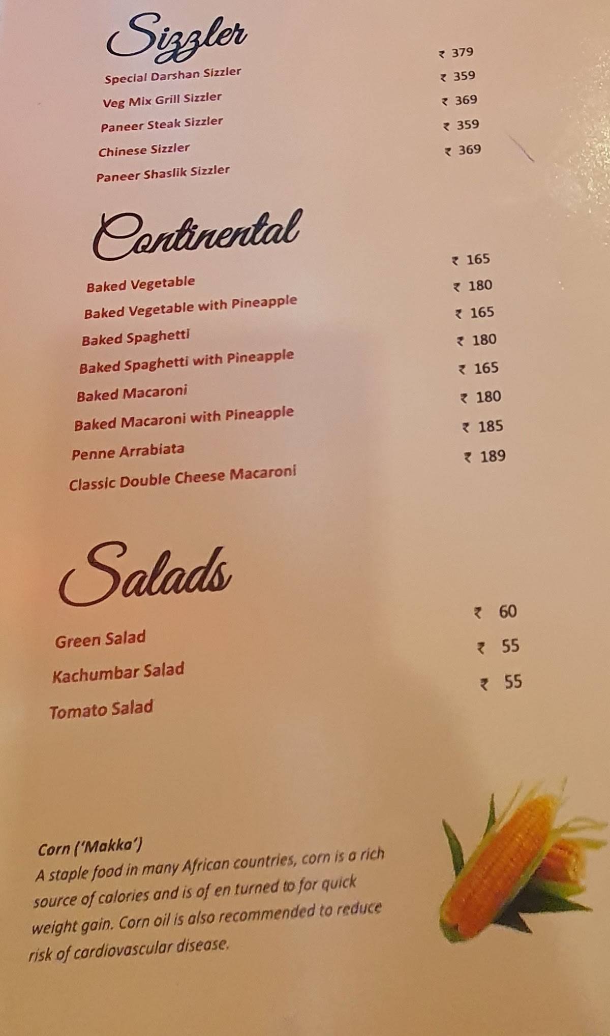 Menu at Darshan Restaurant and Banquet, Vadodara