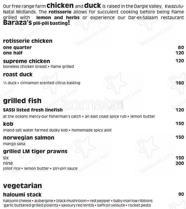 Menu at Elangeni Restaurant Durban, Durban, 63 Snell Parade