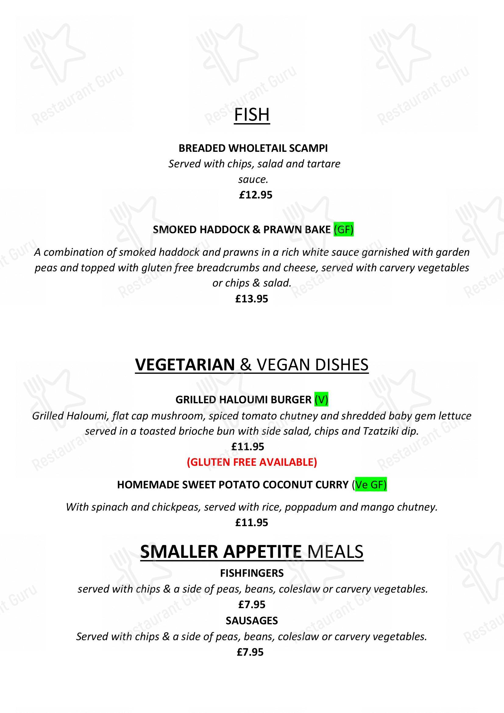 Menu at The Smugglers Inn pub & bar, Dawlish