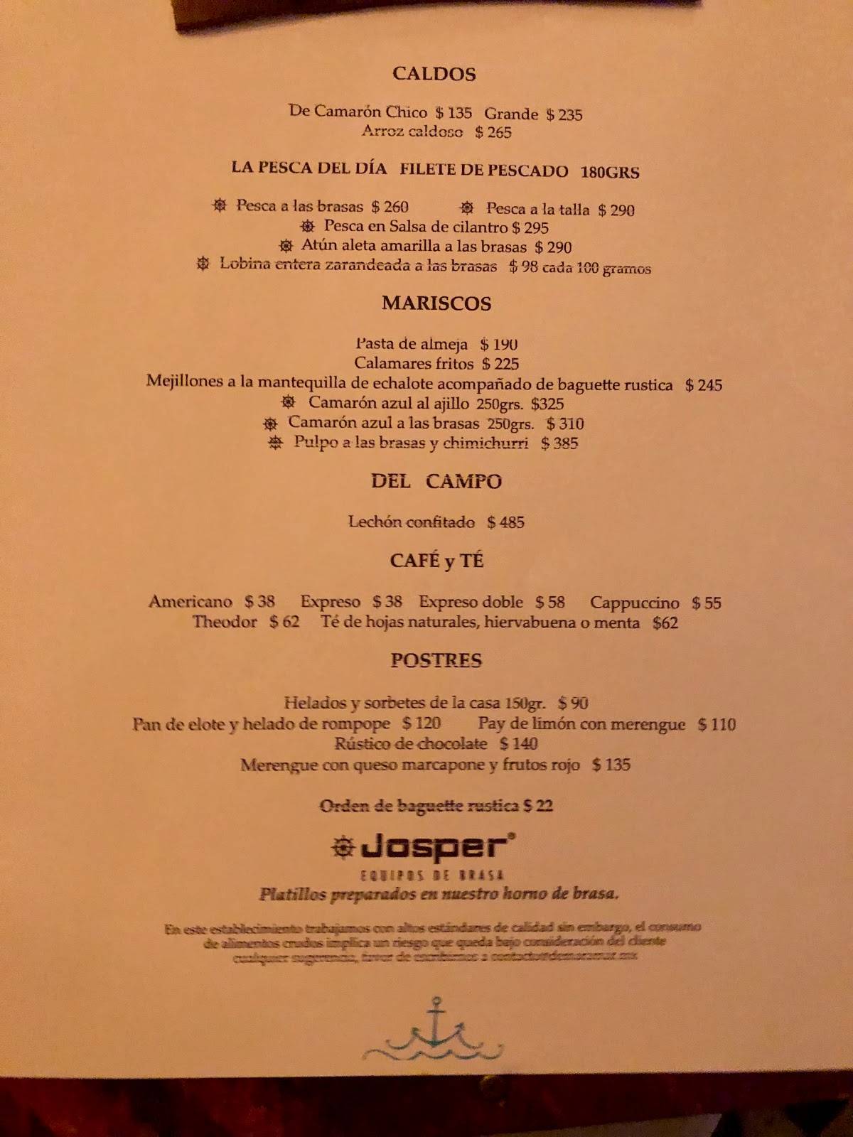 Menu at De Mar a Mar restaurant, Ciudad López Mateos