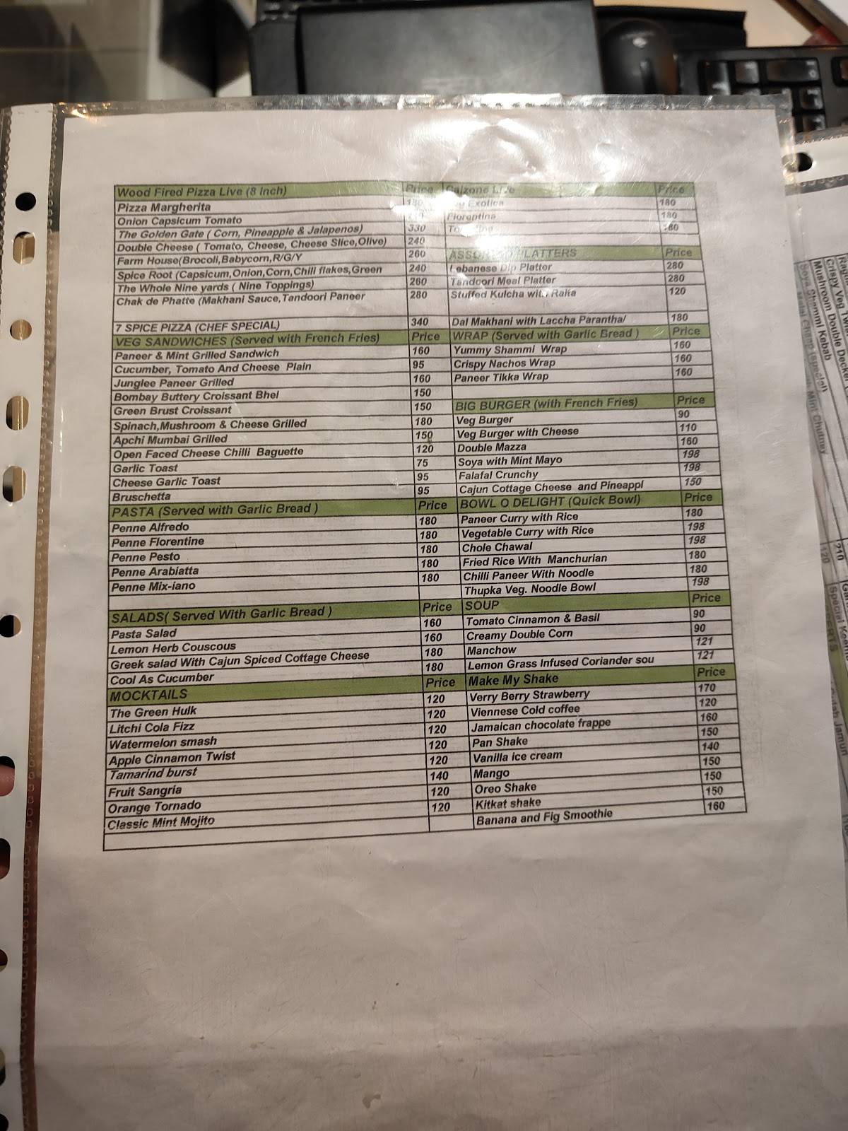 Menu at De Valentino Cafe, Hapur