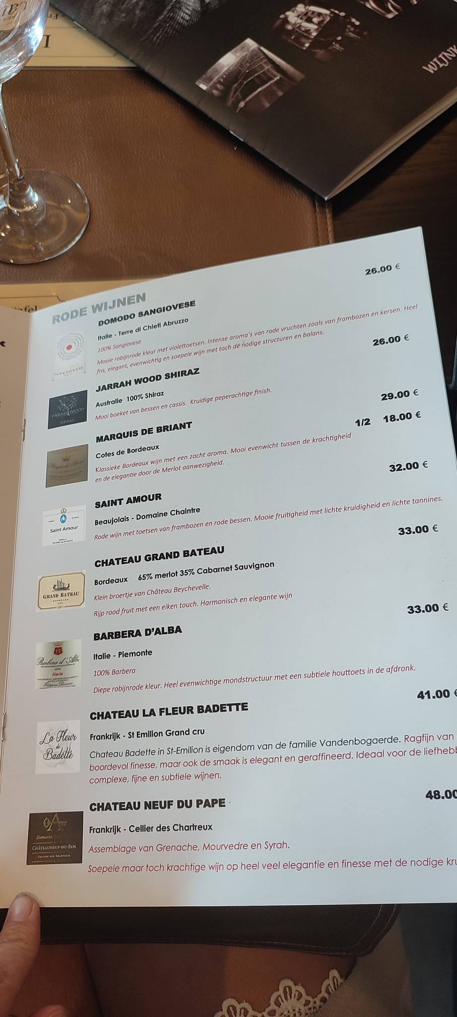 Menu au De lange muur, Blankenberge, Grote Markt 30