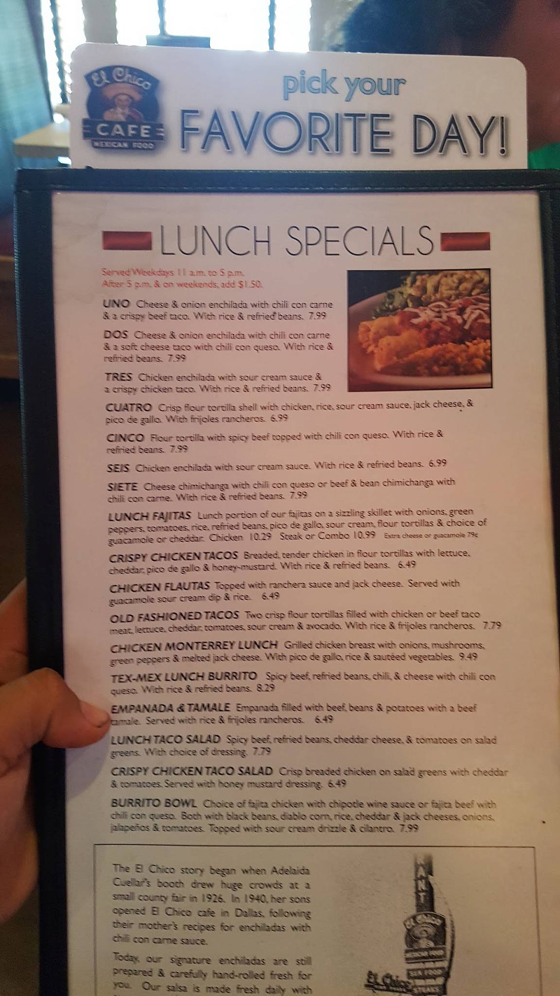 Menu at El Chico Cafe, DeSoto, S Interstate 35 E