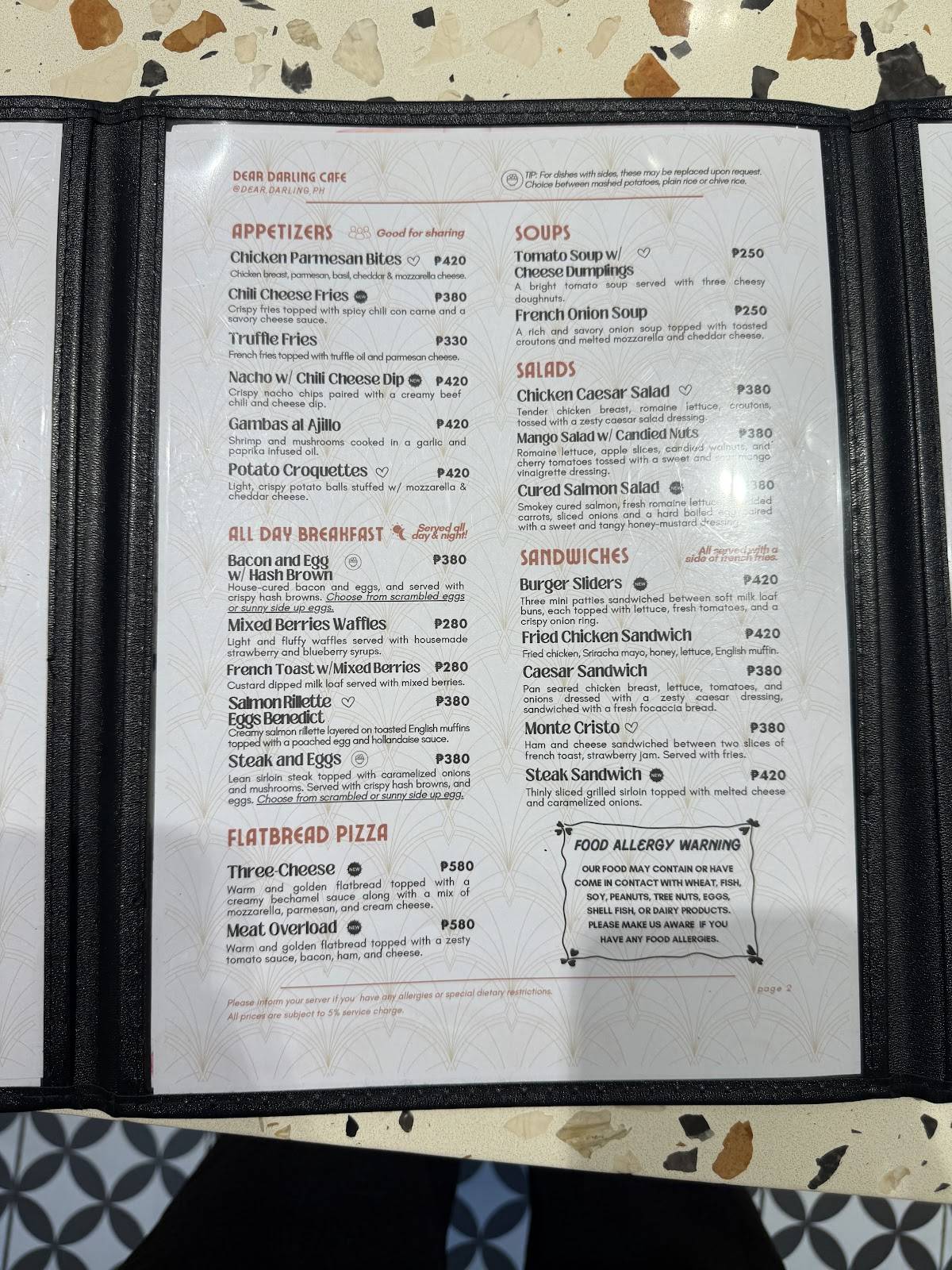 Menu at Dear Darling Cafe, Quezon City