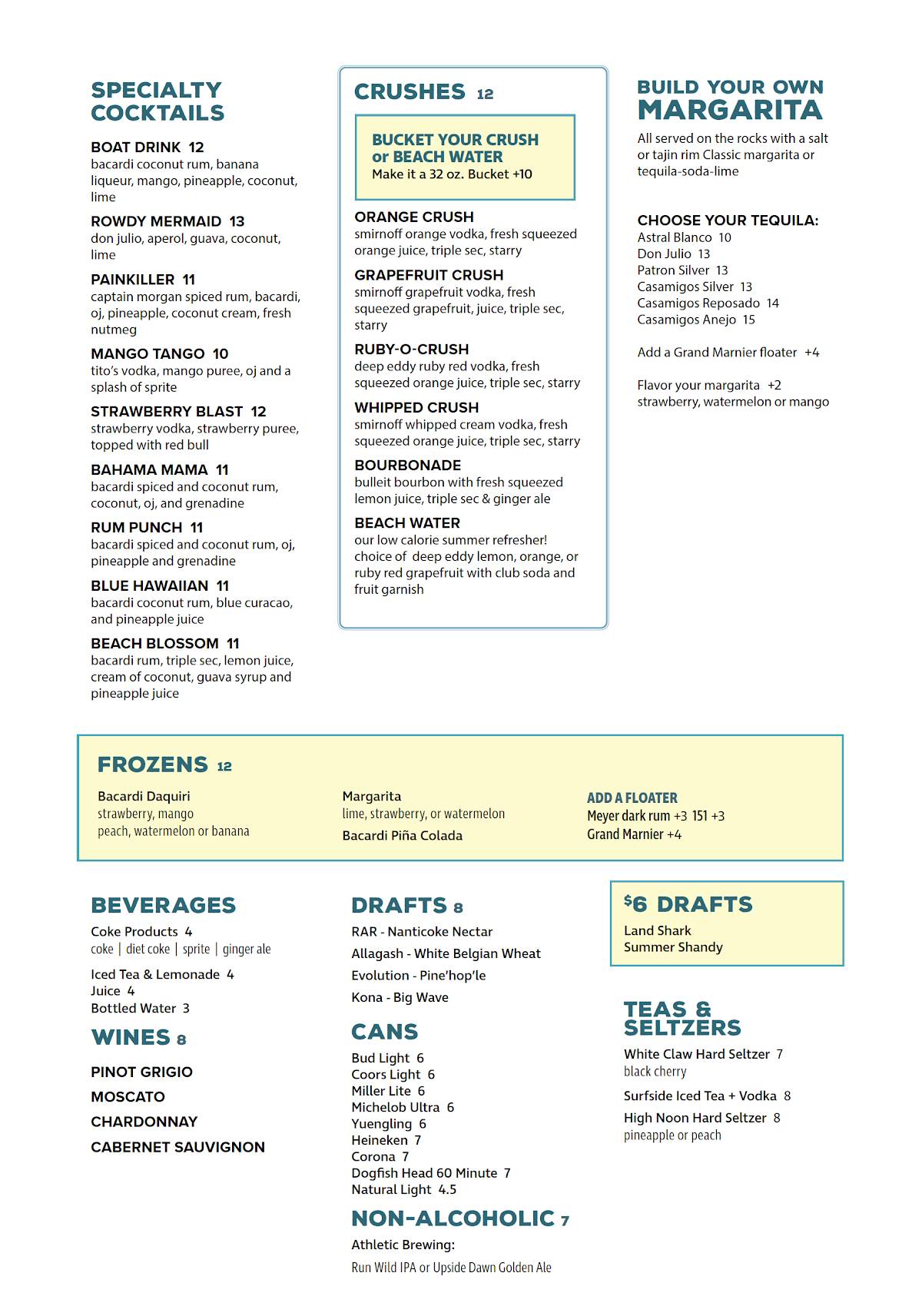 Menu at Deep End Pool Bar, Ocean City