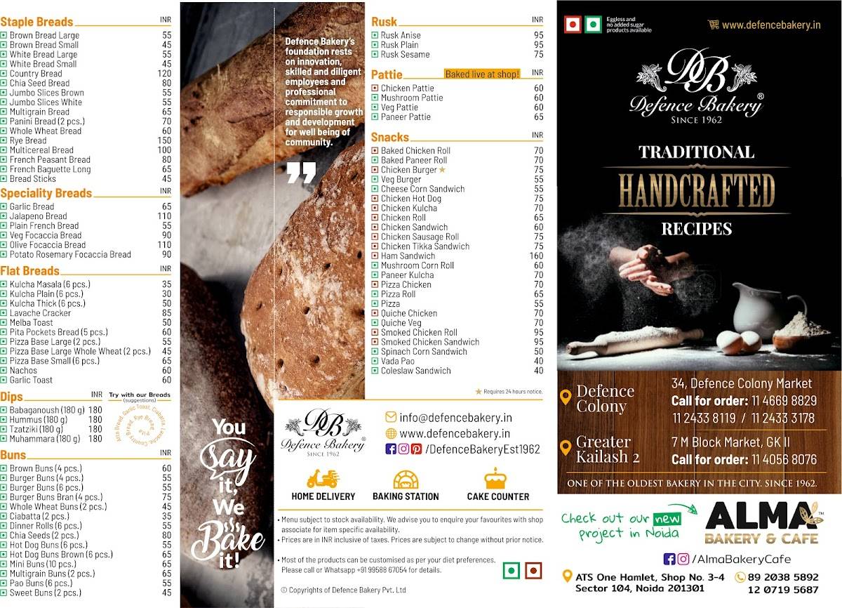 Menu at Defence Bakery SINCE 1962 Defence Colony, New Delhi