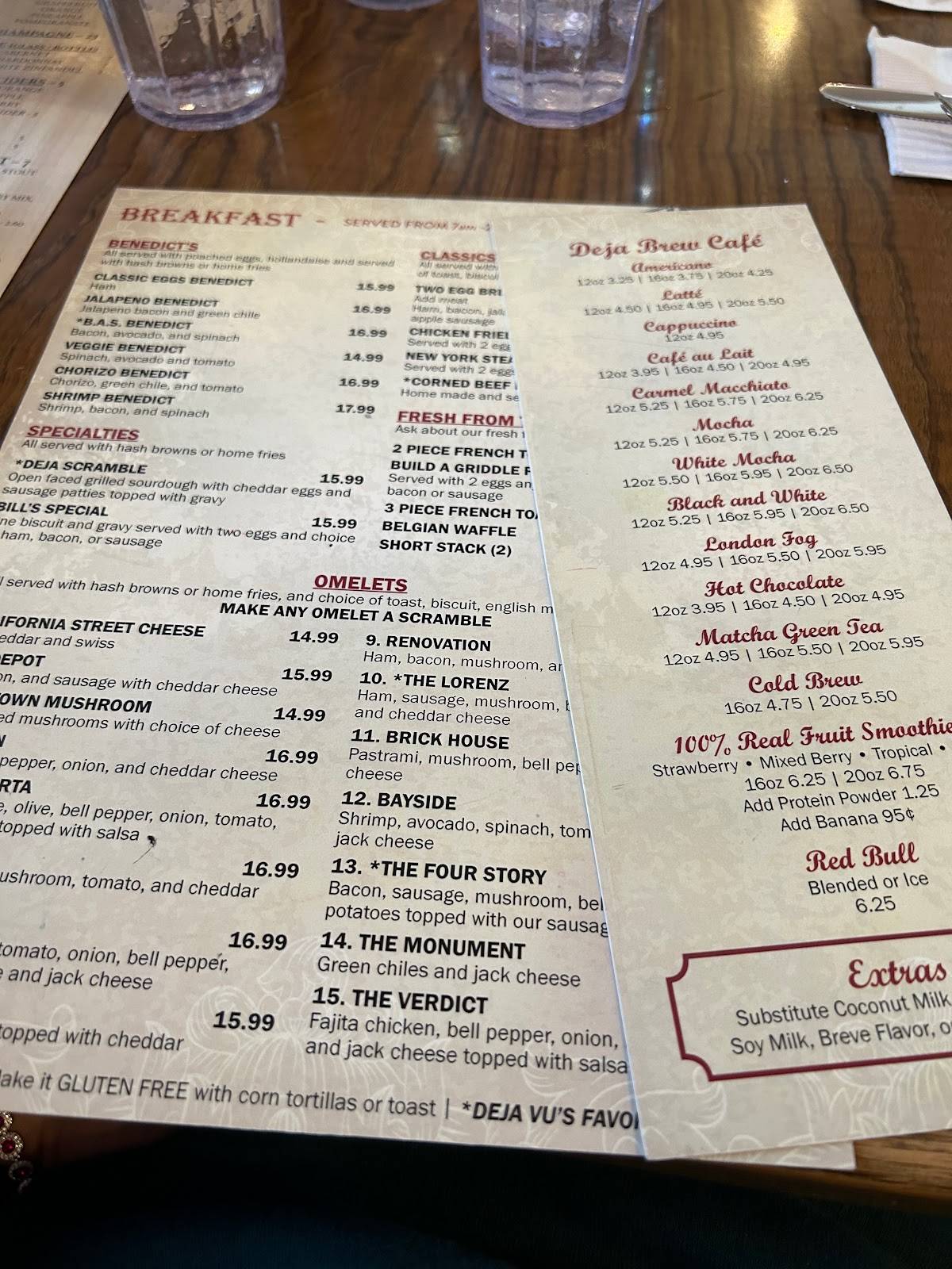 Menu at Deja Vu Restaurant, Redding