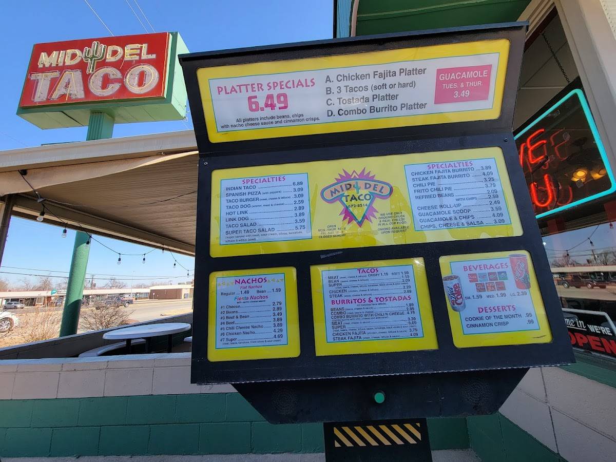 Menu at Mid Del Taco Inc restaurant, Del City