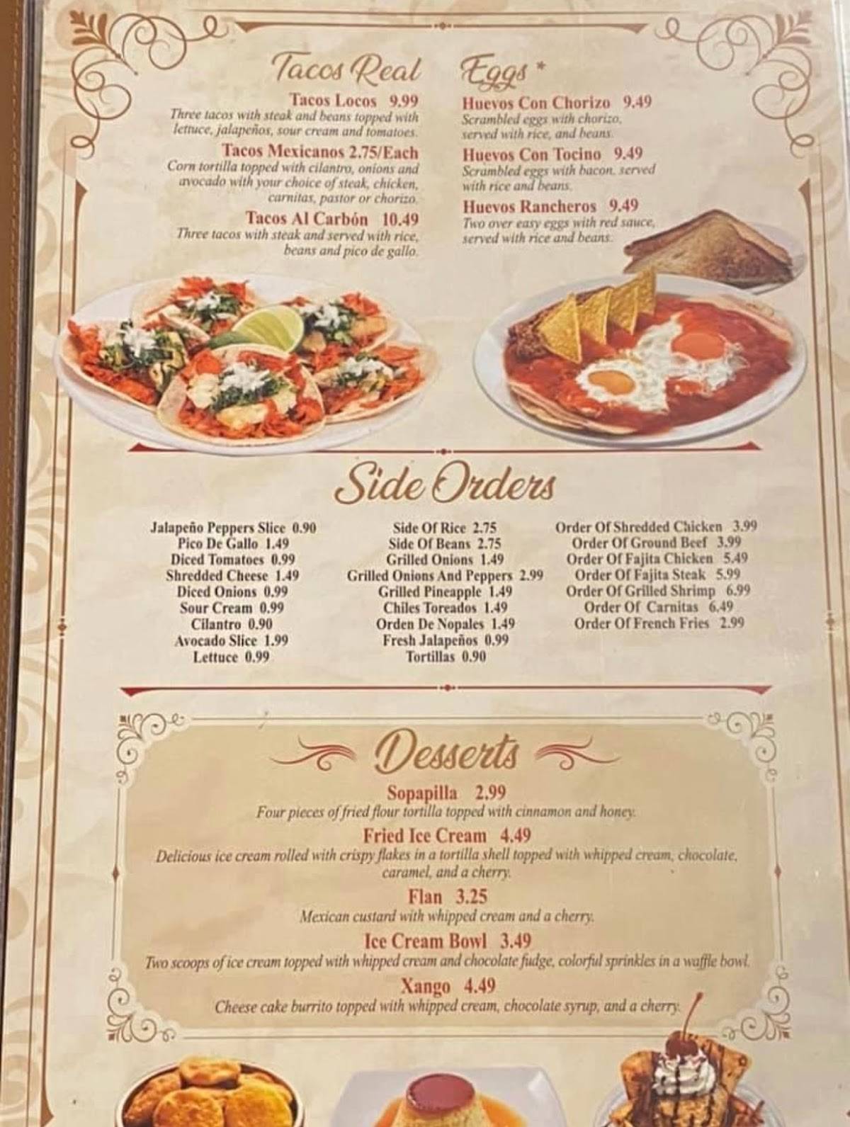 Menu at Del Sol Mexican Restaurant, Laurel