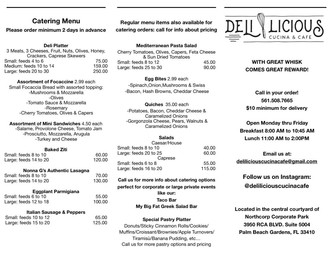 Menu at Deli-Licious Cucina & Cafe, Palm Beach Gardens