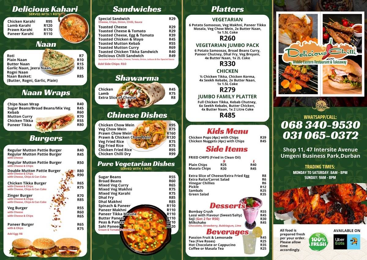 Menu at Delicious Chilli Family Restaurant & Take Away, Durban