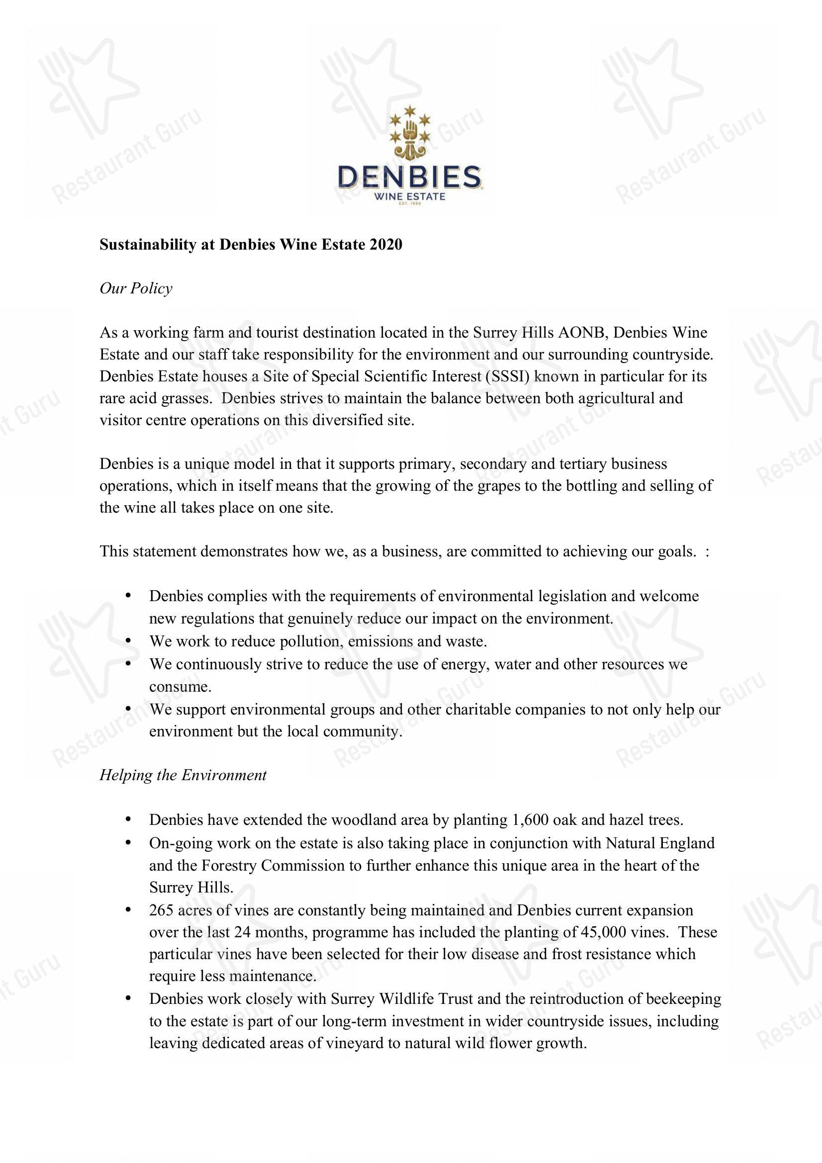 Menu at Denbies Wine Estate restaurant, Dorking