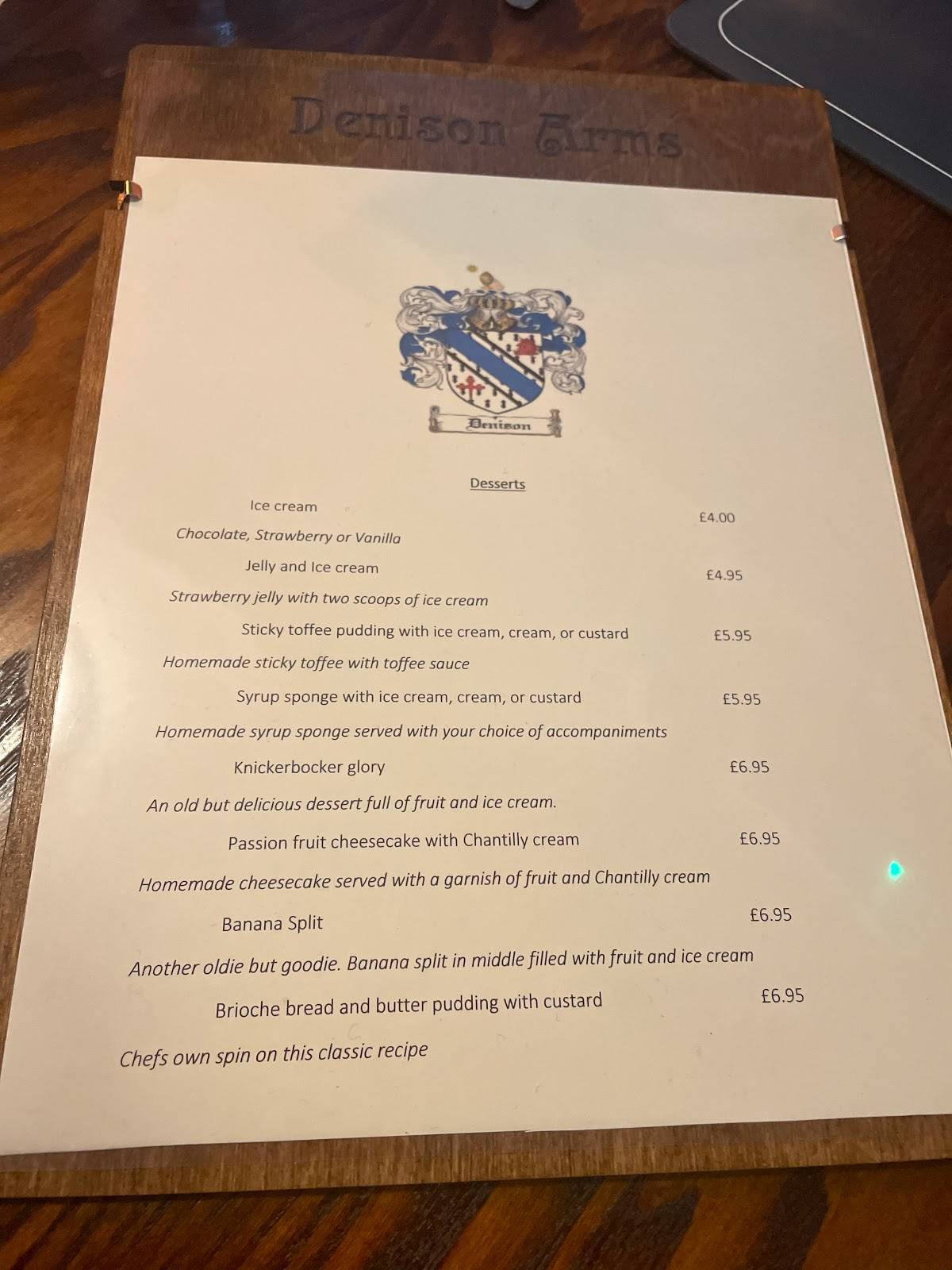 Menu at Denison Arms pub & bar, Scarborough, 40 Main St