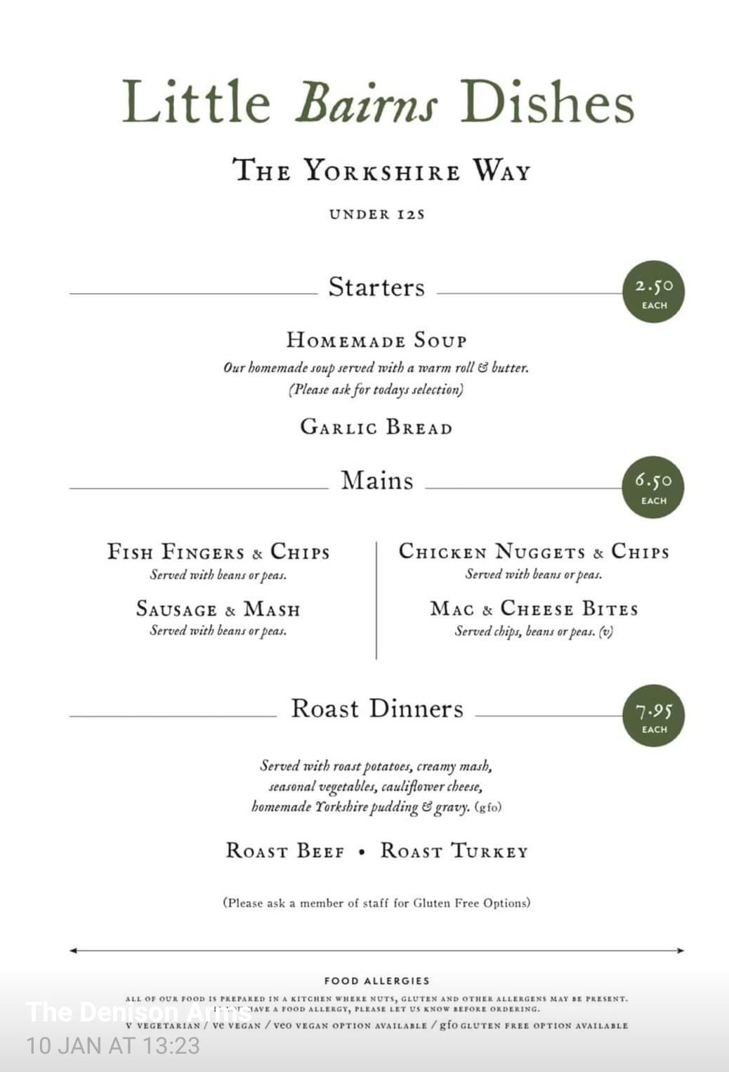 Menu at Denison Arms pub & bar, Scarborough, 40 Main St