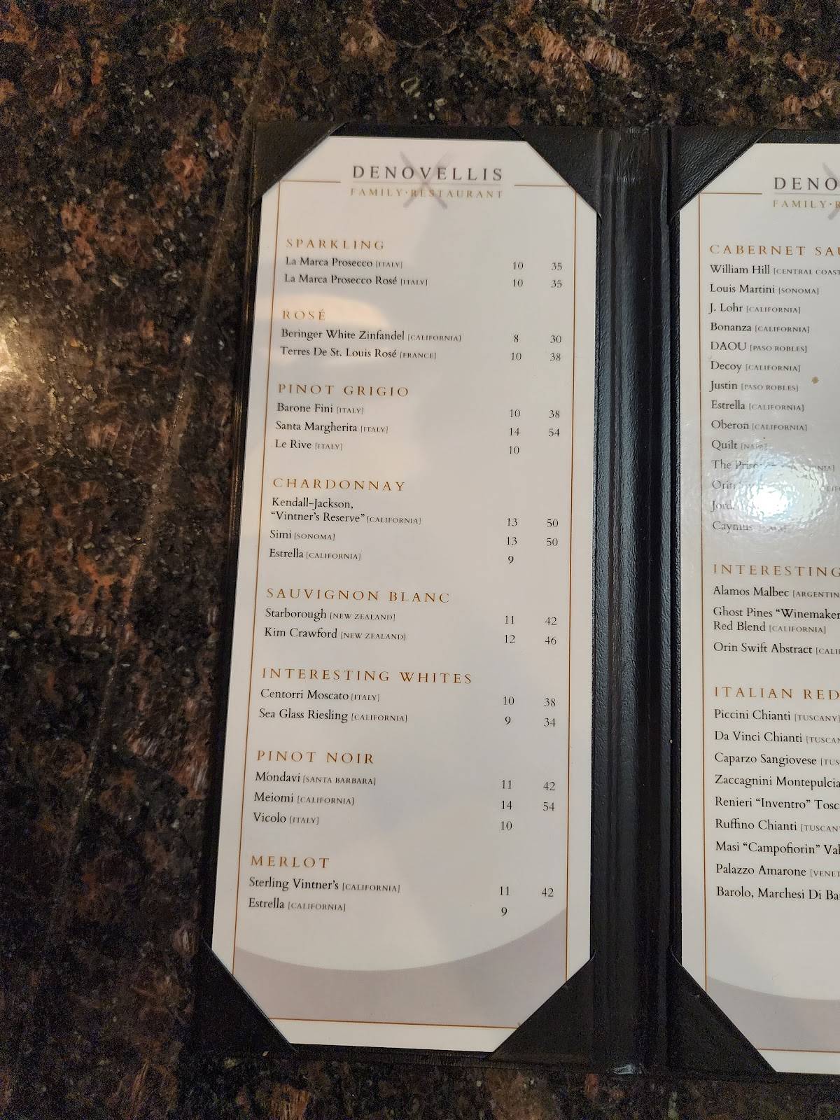 Menu at Denovellis restaurant, Rocky Hill, 944 Cromwell Ave