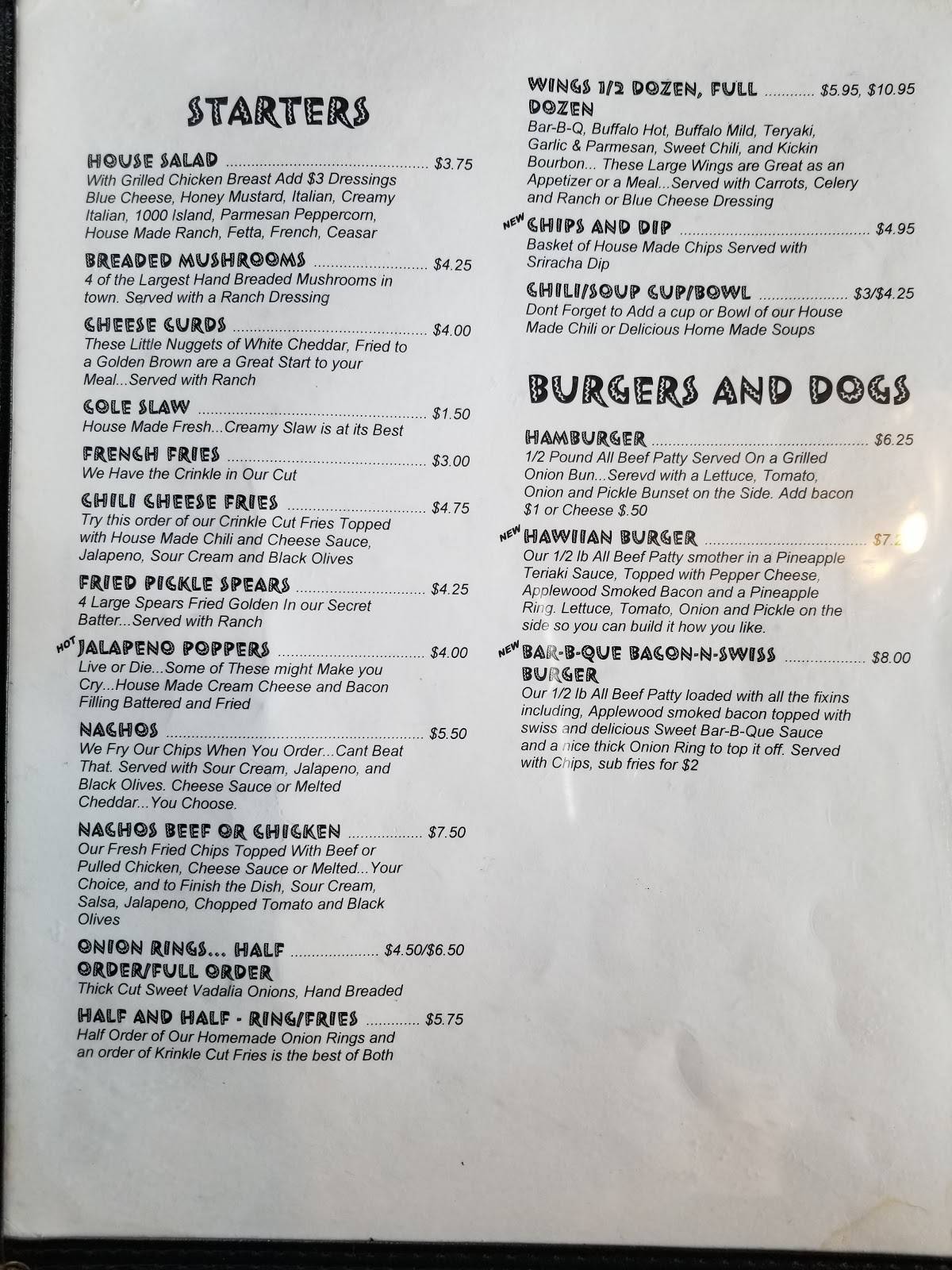 Menu at Nick's restaurant, Des Moines
