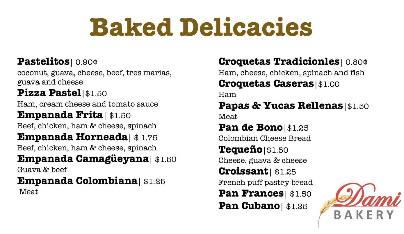 Menu at Dami Bakery, Kendale Lakes, SW 56th St