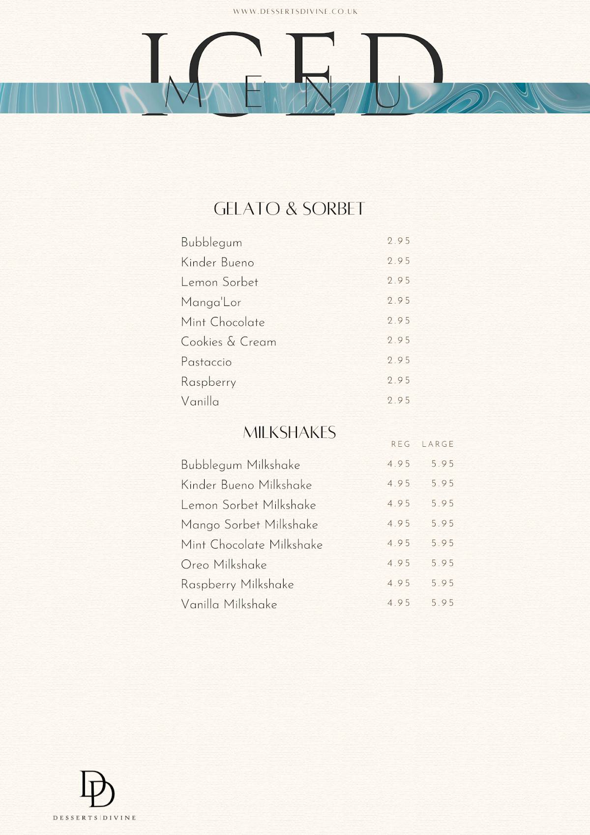 Menu at Desserts Divine, London