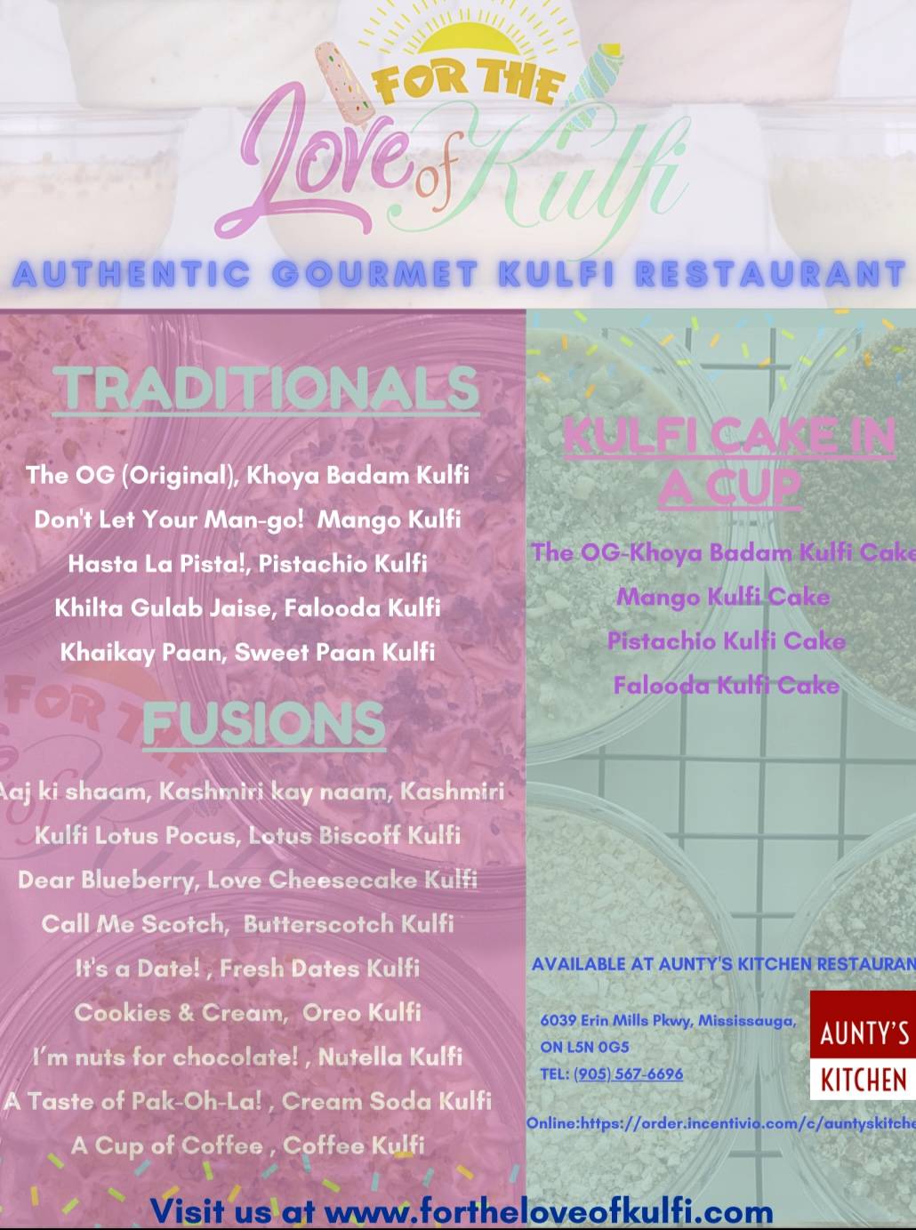 Menu at For The Love of Kulfi desserts, Mississauga, 6039 Erin Mills Pkwy
