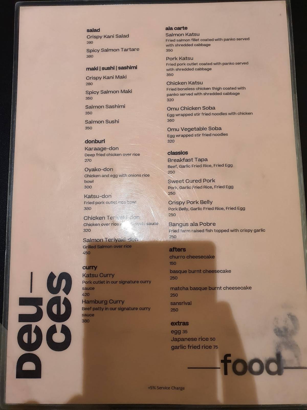 Menu at Deuces Coffee cafe, Makati