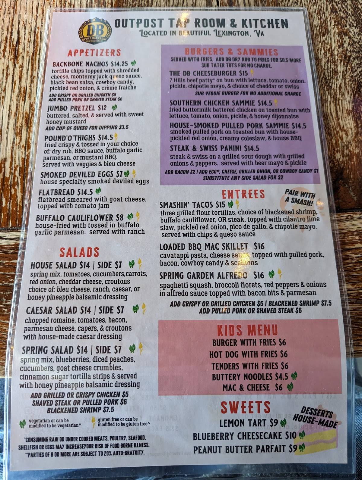 Menu at Devils Backbone Brewing Company - Outpost Tap Room & Kitchen ...
