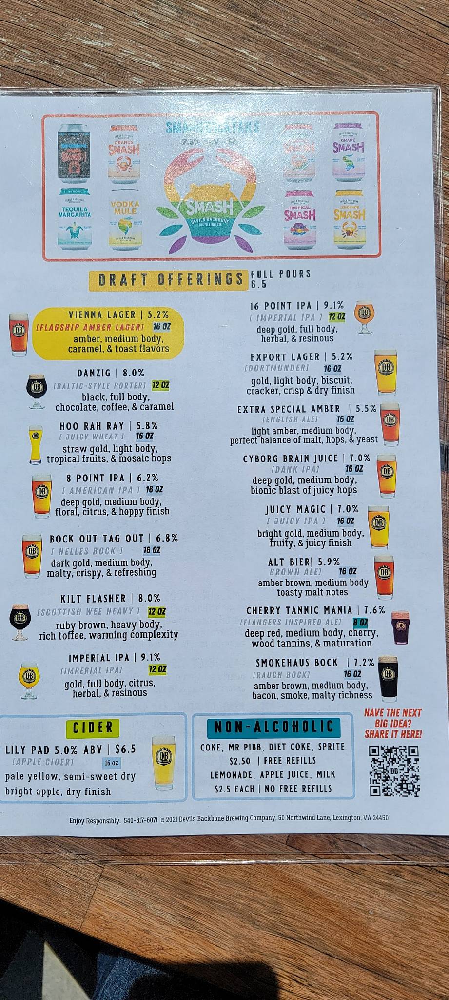 Menu at Devils Backbone Brewing Company - Outpost Tap Room & Kitchen ...