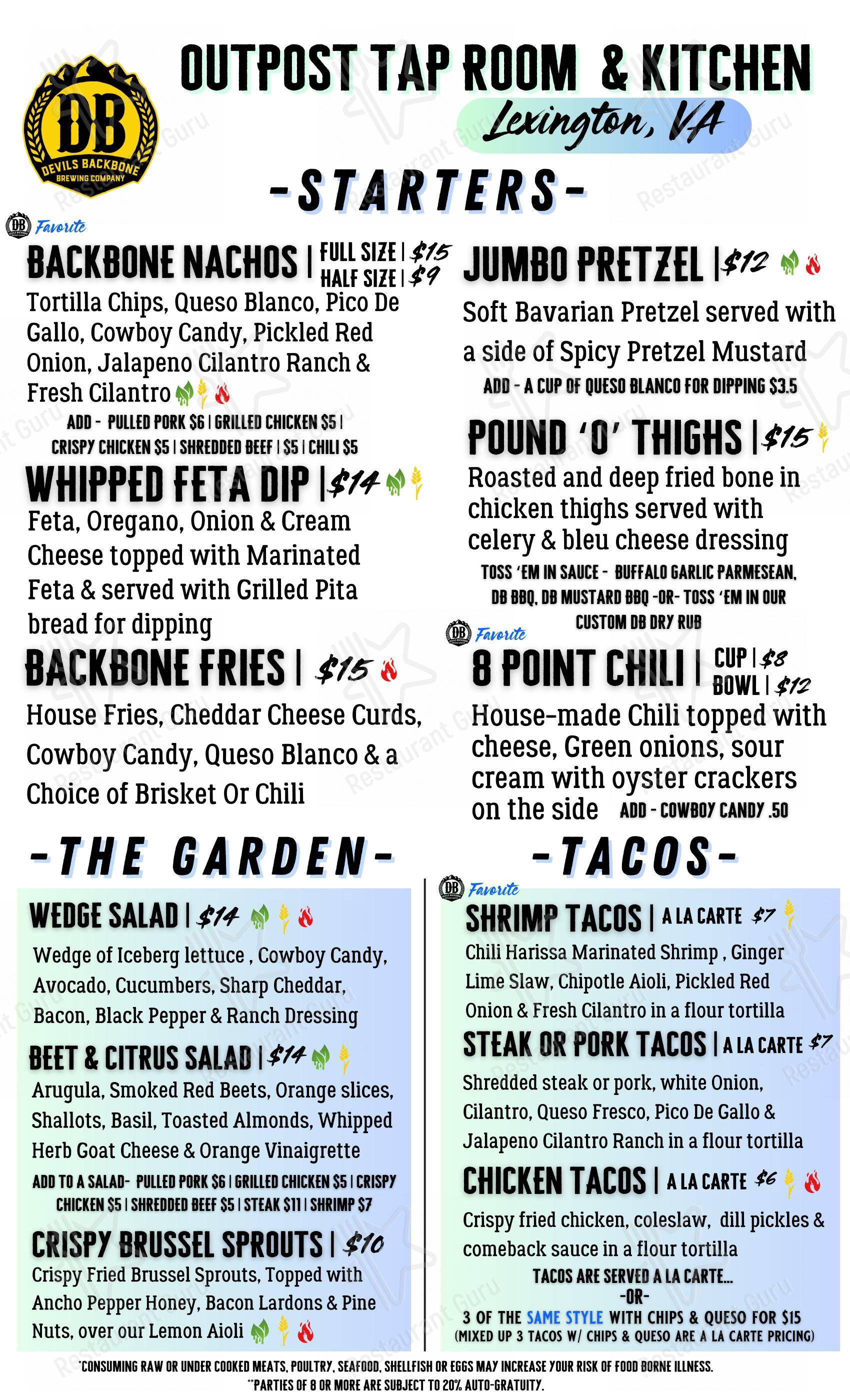 Menu at Devils Backbone Brewing Co pub & bar, Lexington