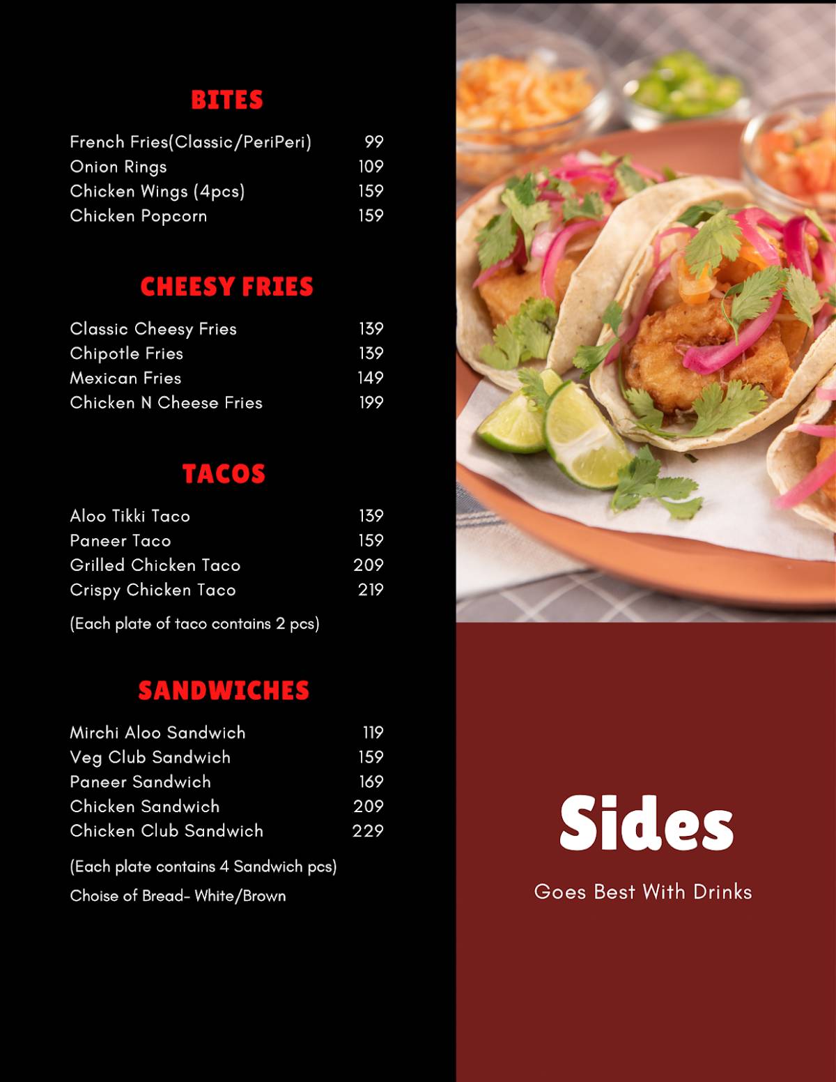 Menu at Devil's Burger, Tinsukia