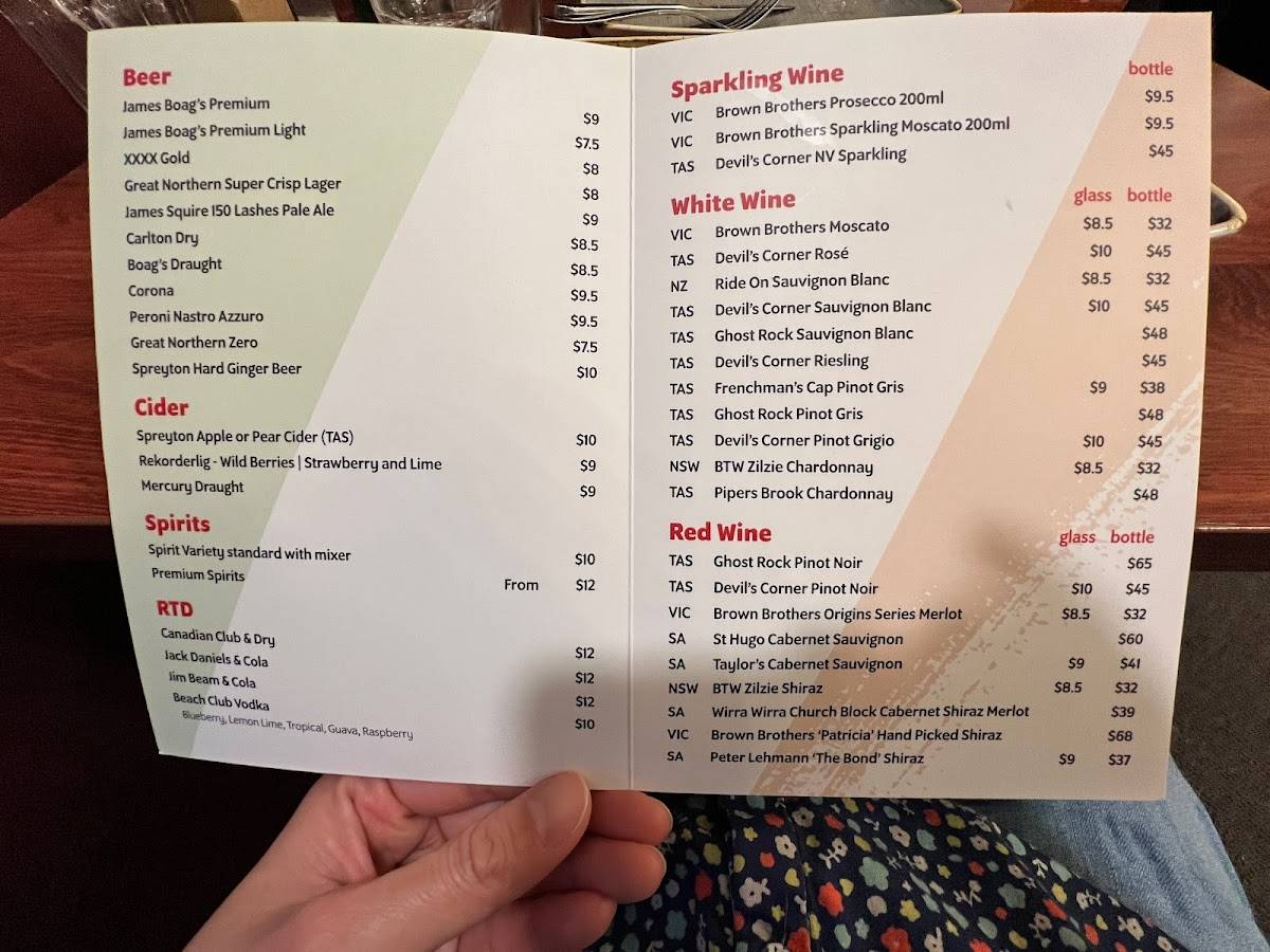 Menu at Valentino's Family Restaurant, Devonport