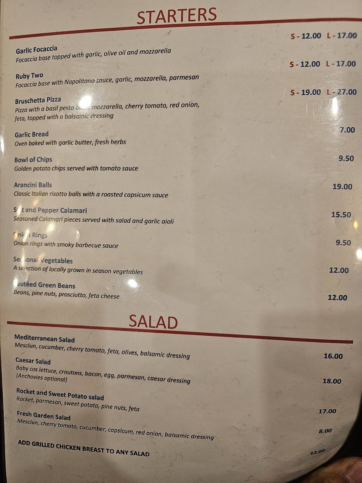 Menu at Valentino's Family Restaurant, Devonport
