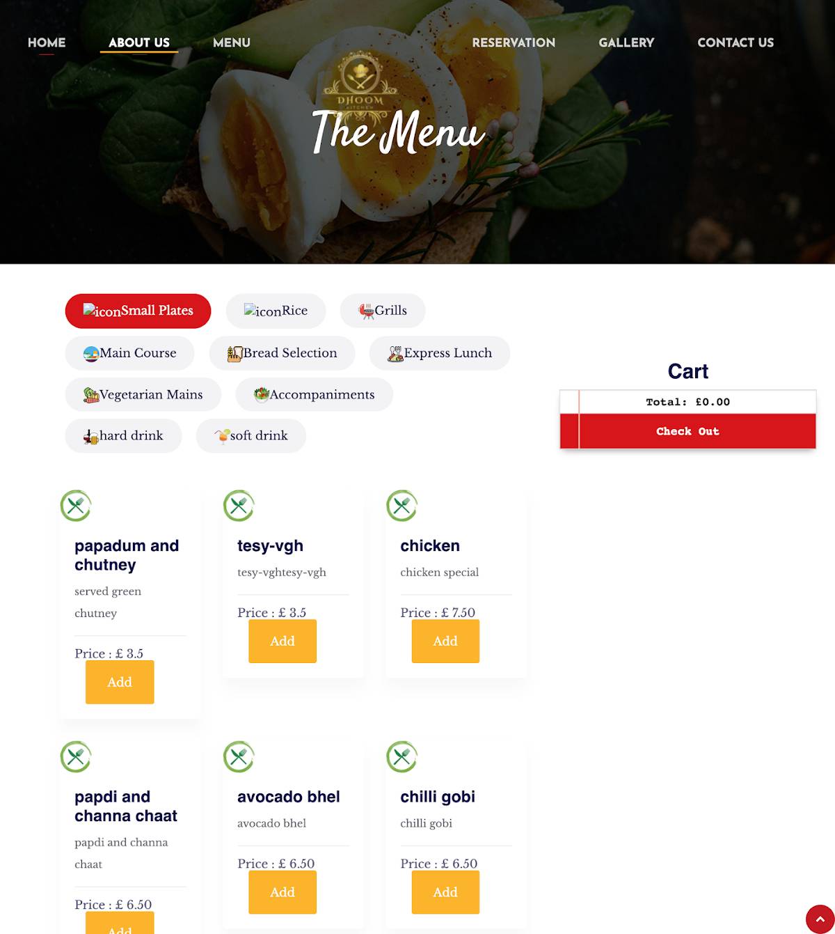 Menu at Dhoom Kitchen restaurant, London