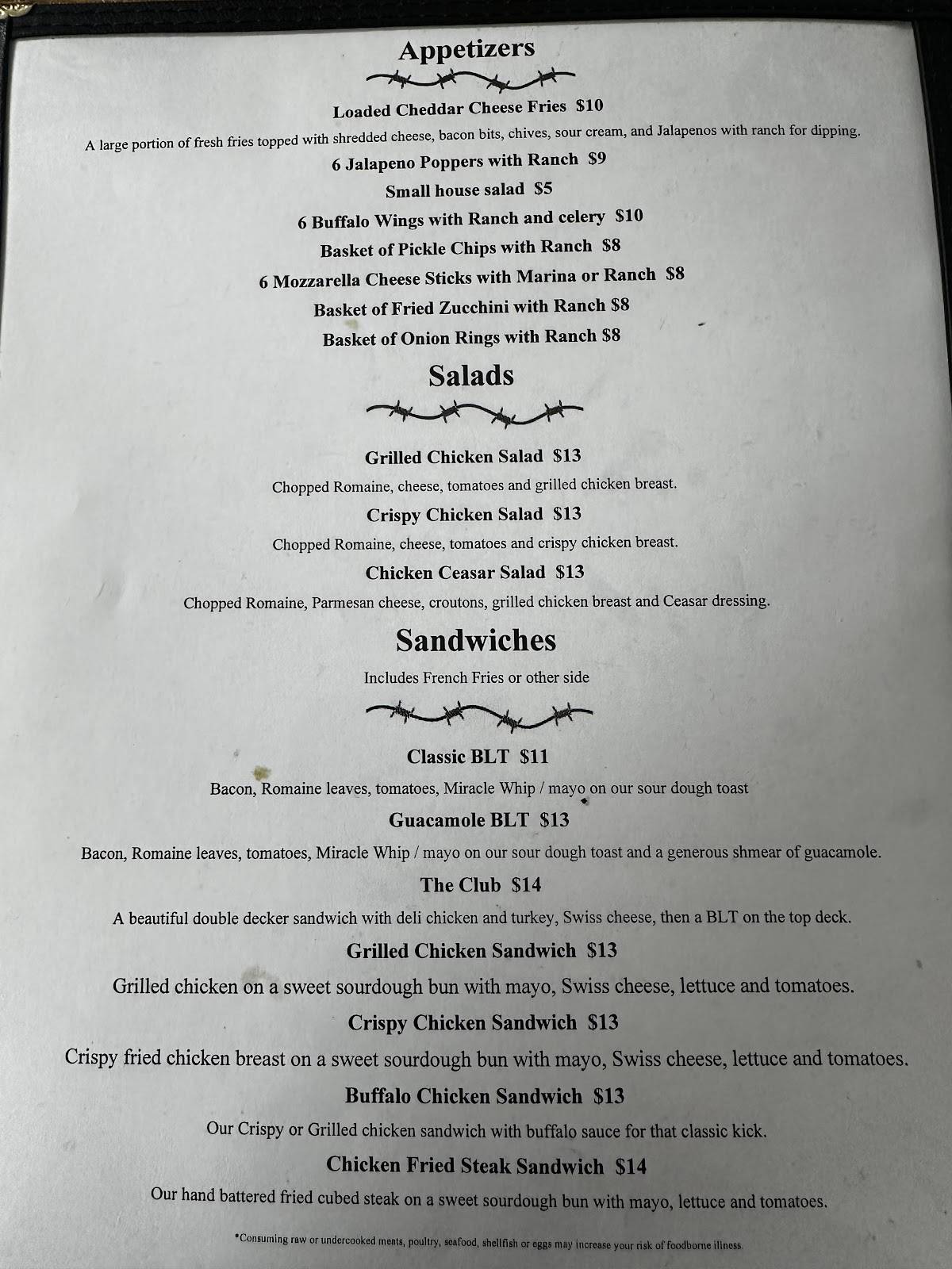 Menu at Diamond B cafe, Center