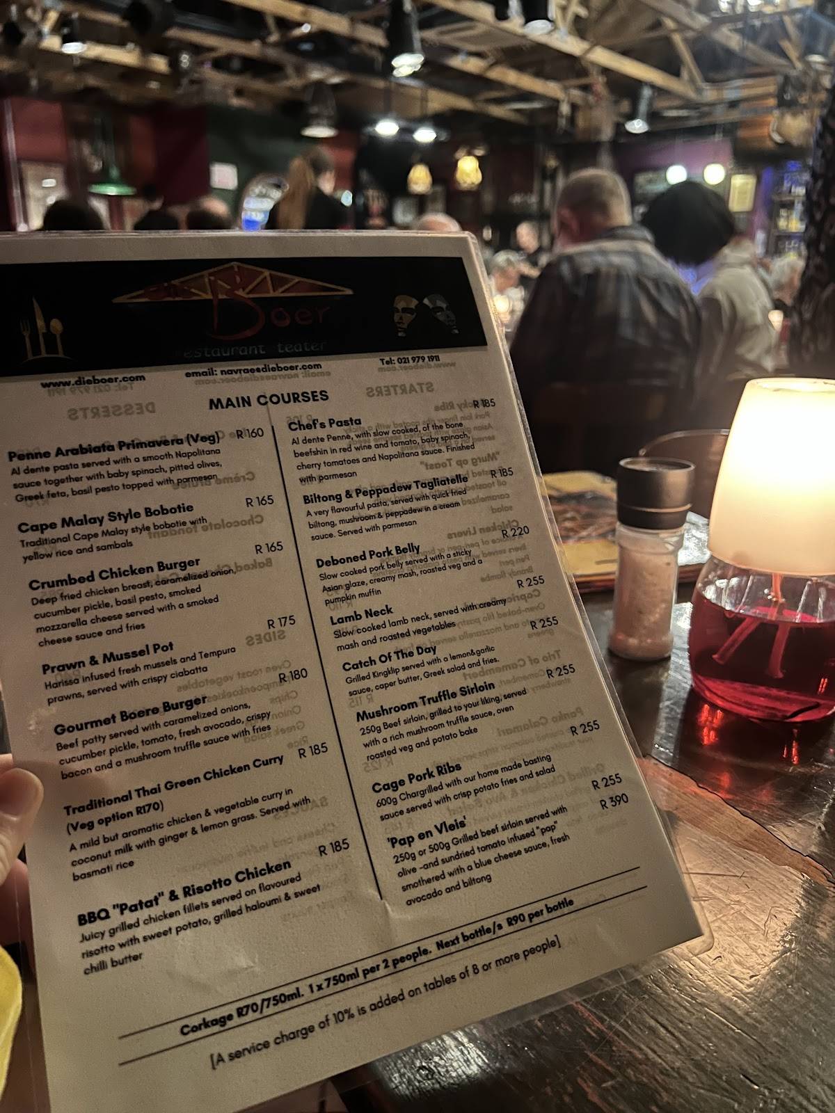 Speisekarte von Die Boer Restaurant Durbanville, Kapstadt