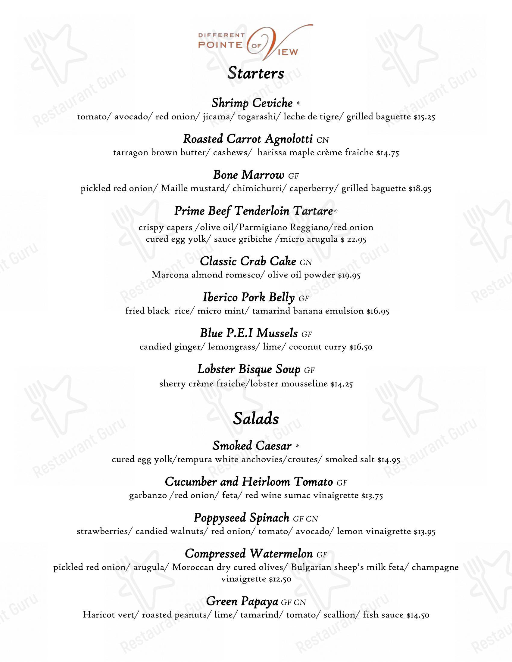 Menu at Different Pointe of View restaurant, Phoenix, N 7th St