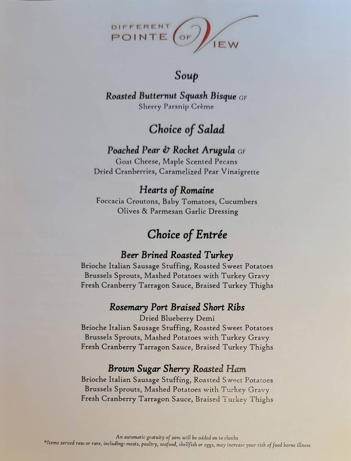 Menu at Different Pointe of View restaurant, Phoenix, N 7th St