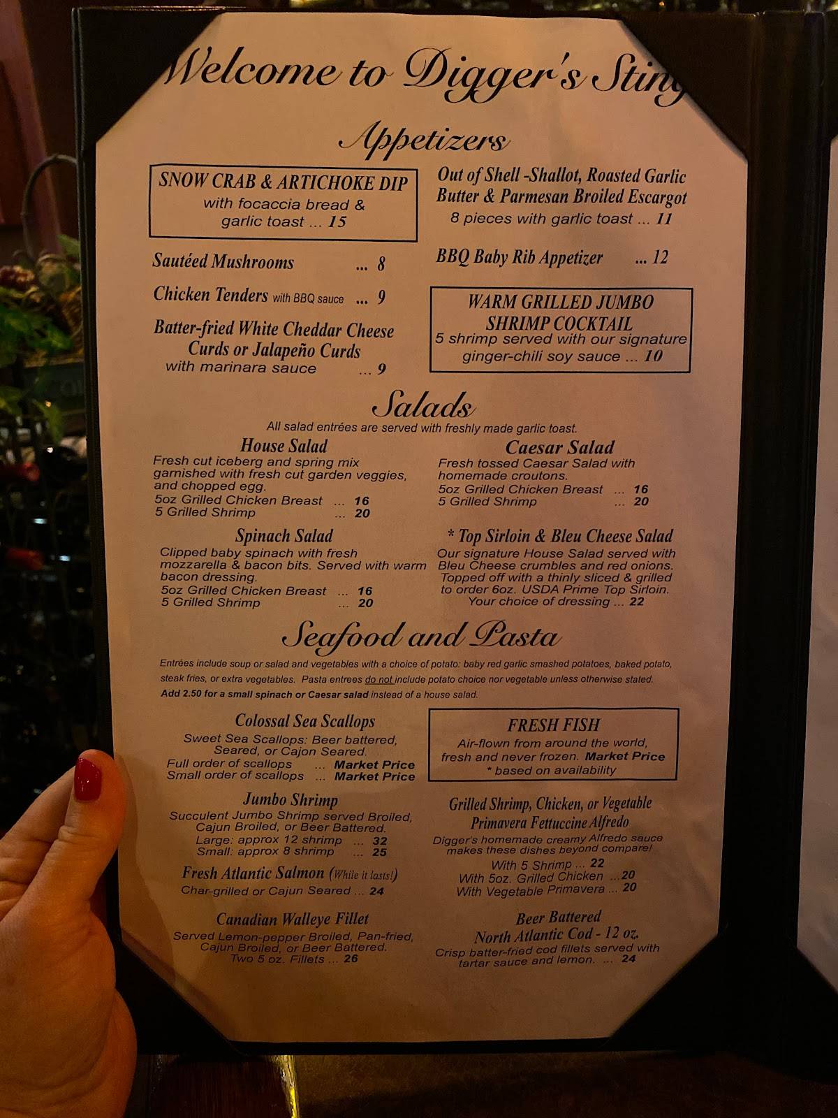 Menu at Digger's Sting Restaurant, La Crosse
