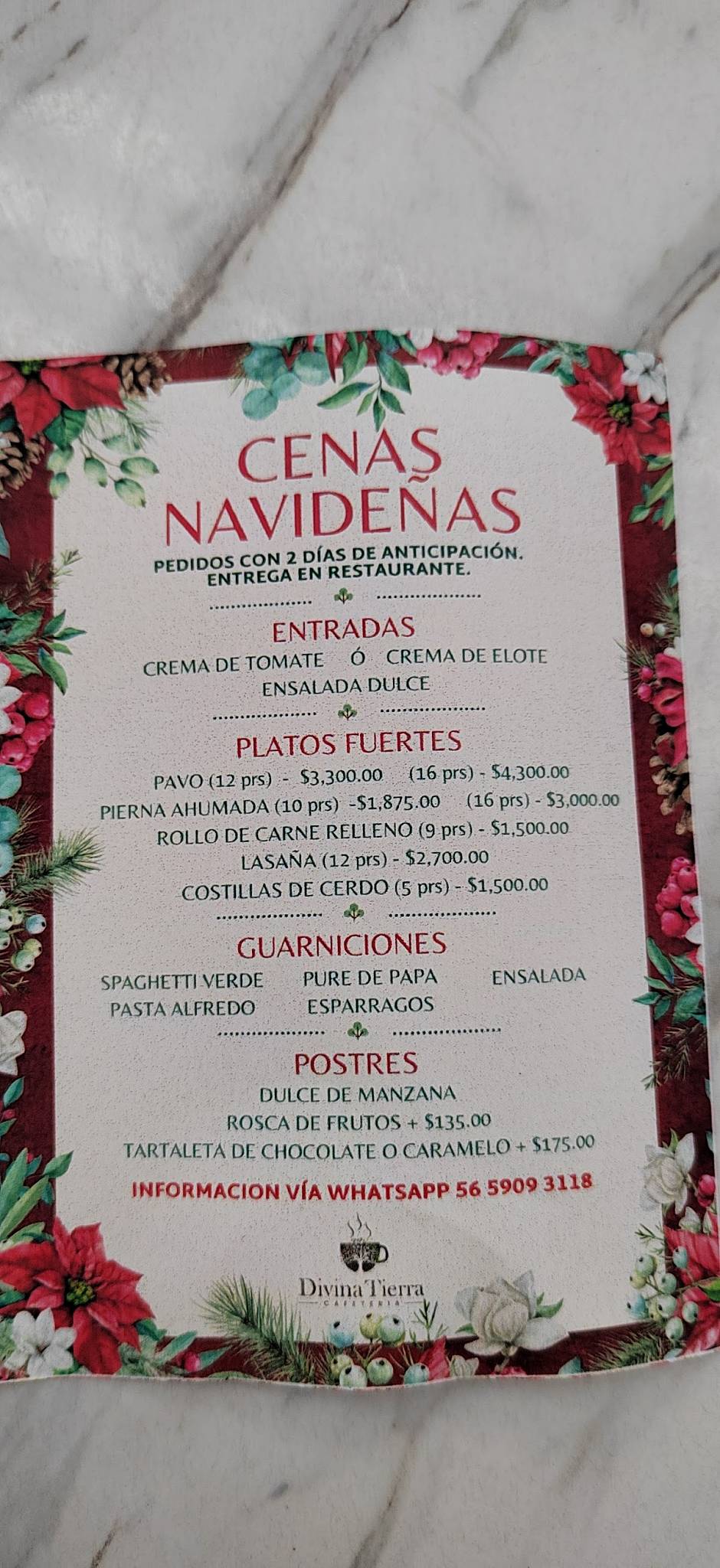 Carta de Divina Tierra Cafetería, Ciudad General Escobedo