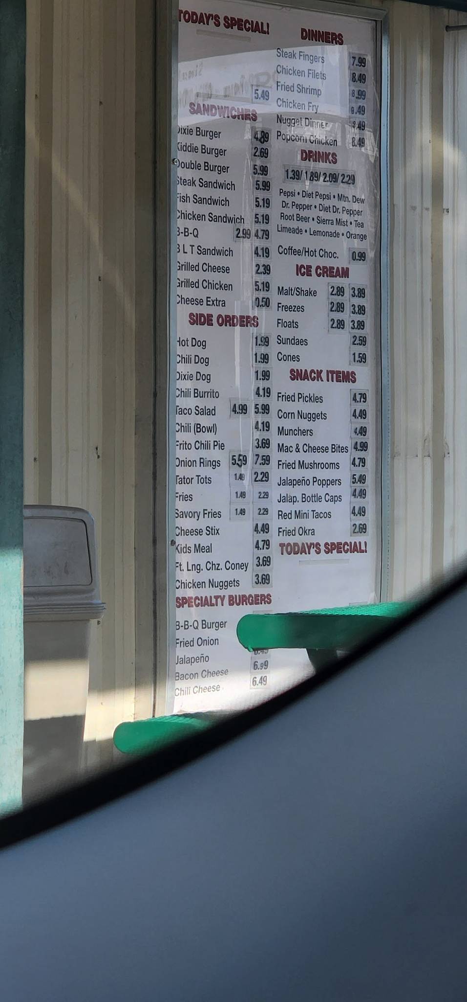 Menu at Dixie Dog Drive-In restaurant, Ponca City