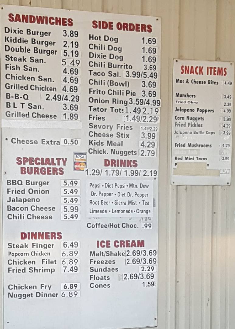 Menu at Dixie Dog Drive-In restaurant, Ponca City
