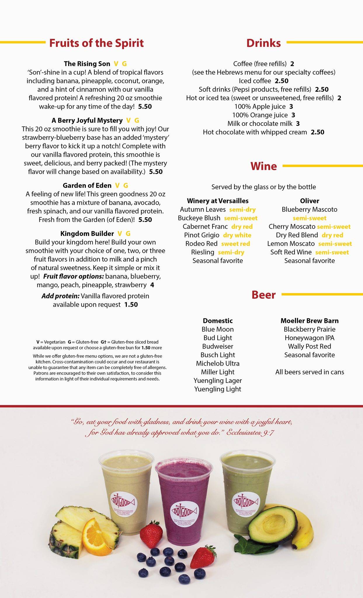 Menu at Do Good Restaurant and Ministry, Osgood, 25 Main St