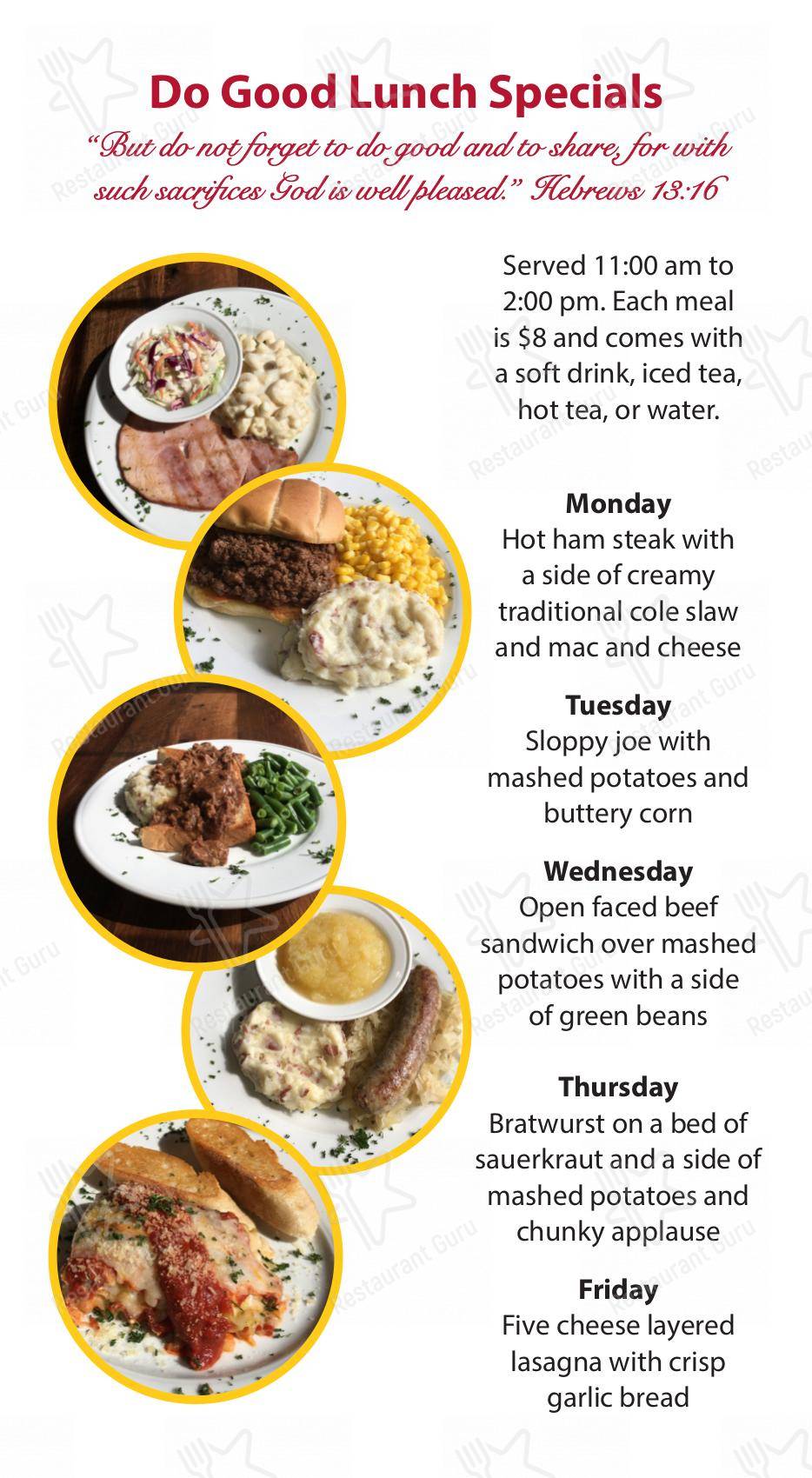 Menu at Do Good Restaurant and Ministry, Osgood, 25 Main St