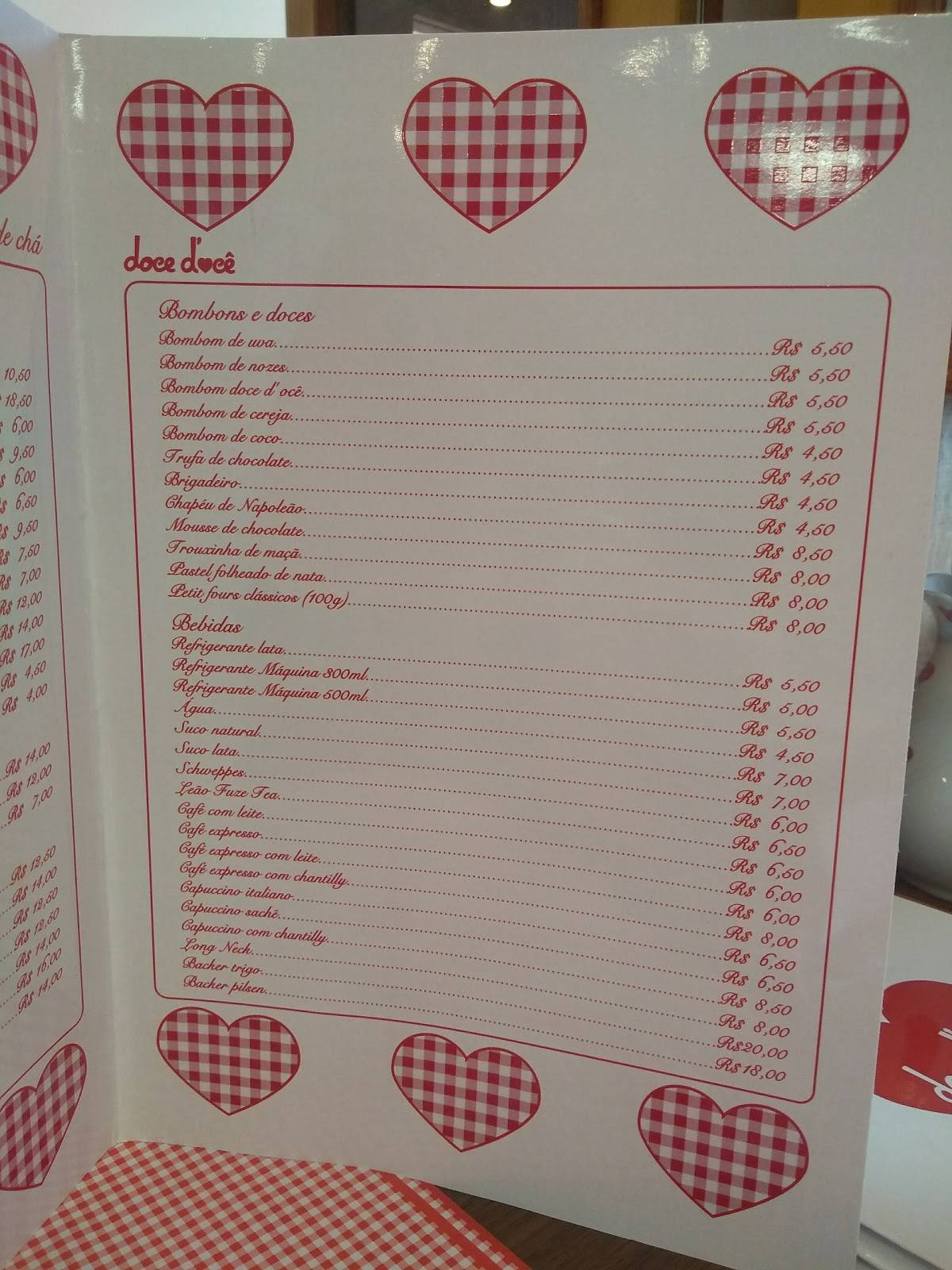 Menu em Doce Docê, Nova Lima