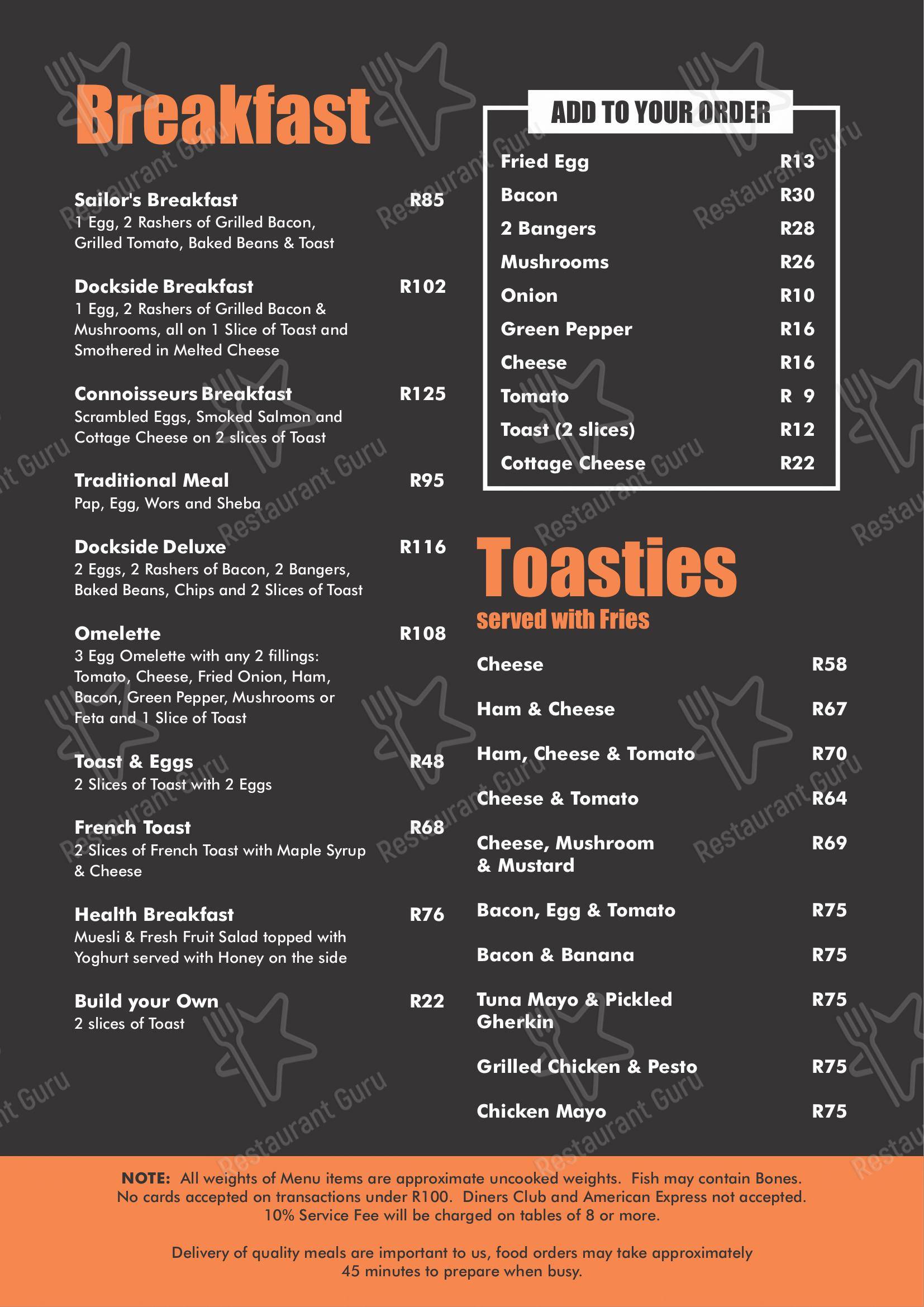 Menu at Dockside Diner Club Mykonos, Langebaan, Club Mykonos Street