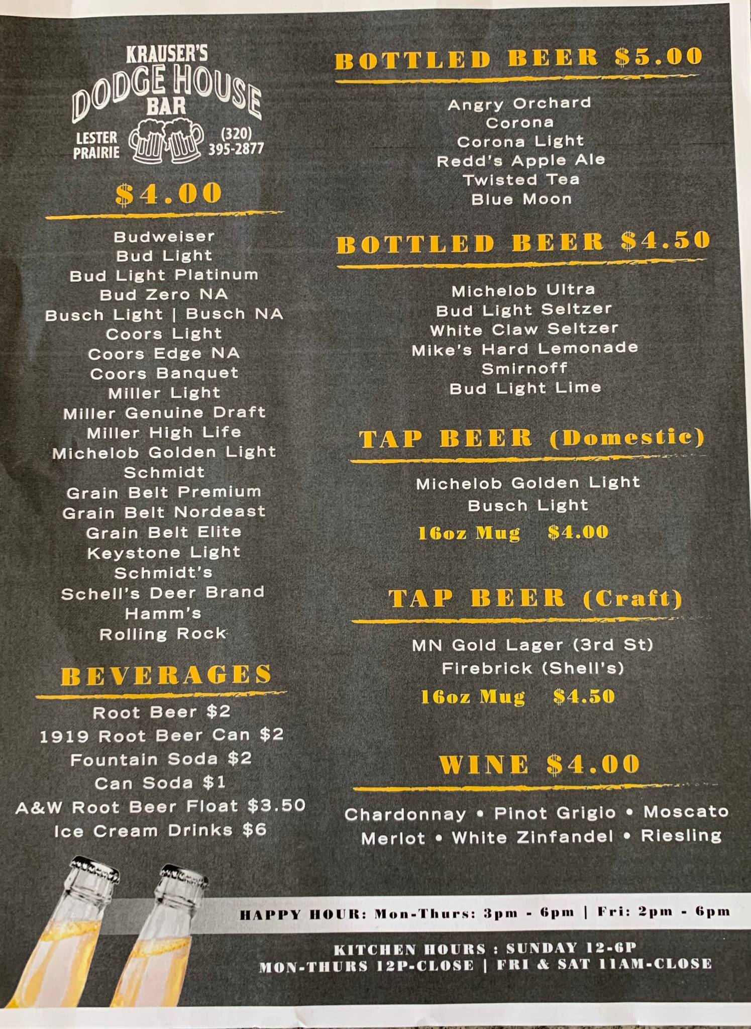 Menu at Dodge House pub & bar, Lester Prairie